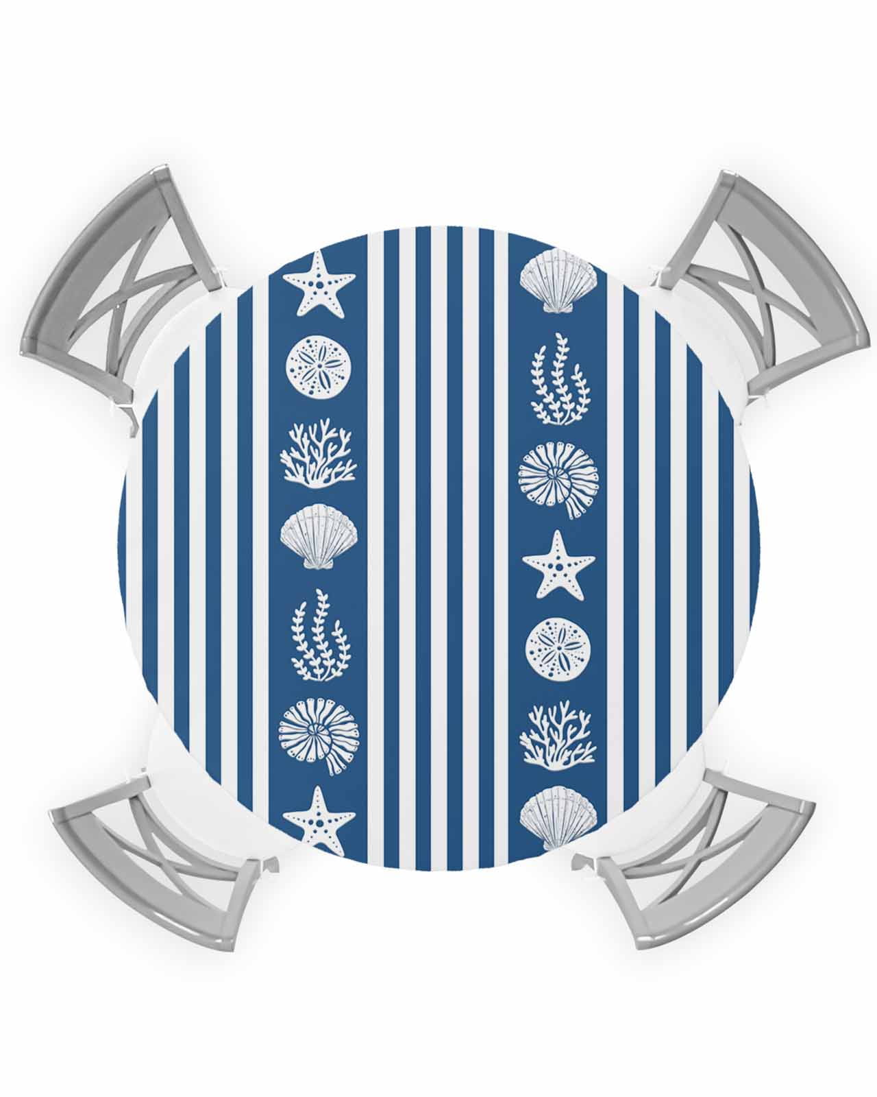 nqOlkjepod Navy Blue Striped Coastal Round Tablecloth, Fitted Table ...