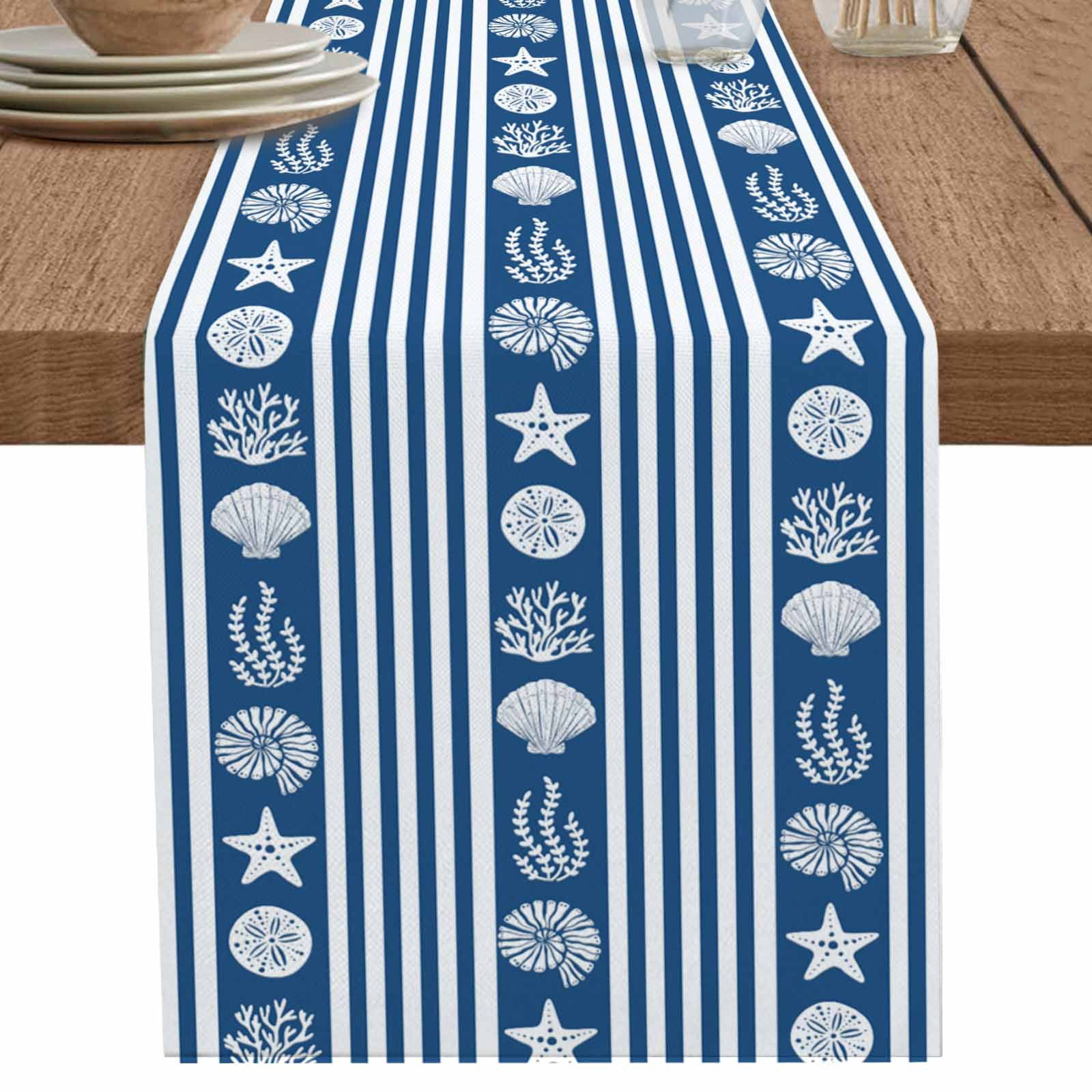 nqOlkjepod Navy Blue Striped Coastal Table Runner 36 Inches Long ...