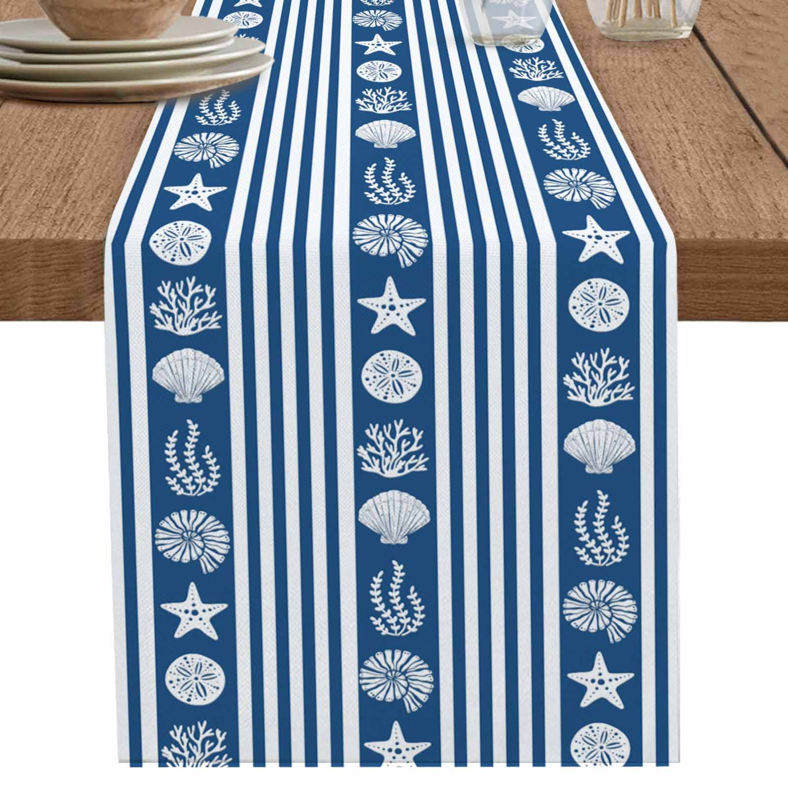 nqOlkjepod Navy Blue Striped Coastal Table Runner 60 Inches Long Farmhouse Dress Scarves ...