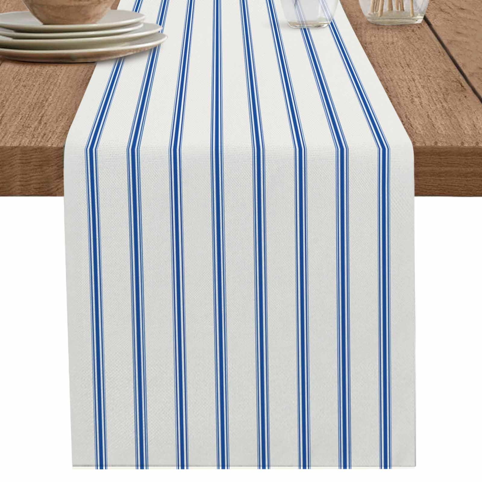 nqOlkjepod Navy Blue Striped Table Runner 108 Inches Long Farmhouse ...
