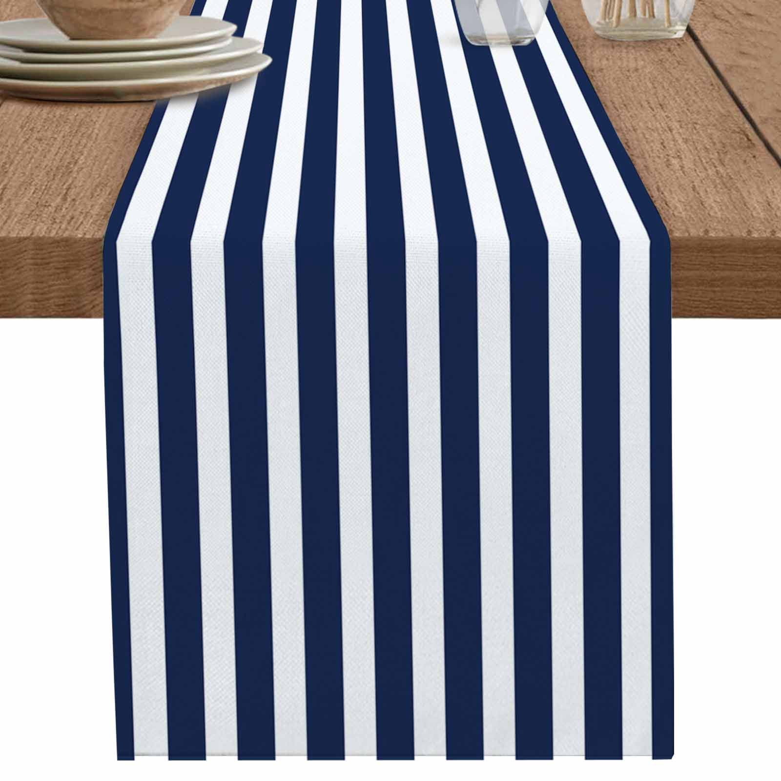 nqOlkjepod Navy Blue Striped Table Runner 72 Inches Long Farmhouse ...