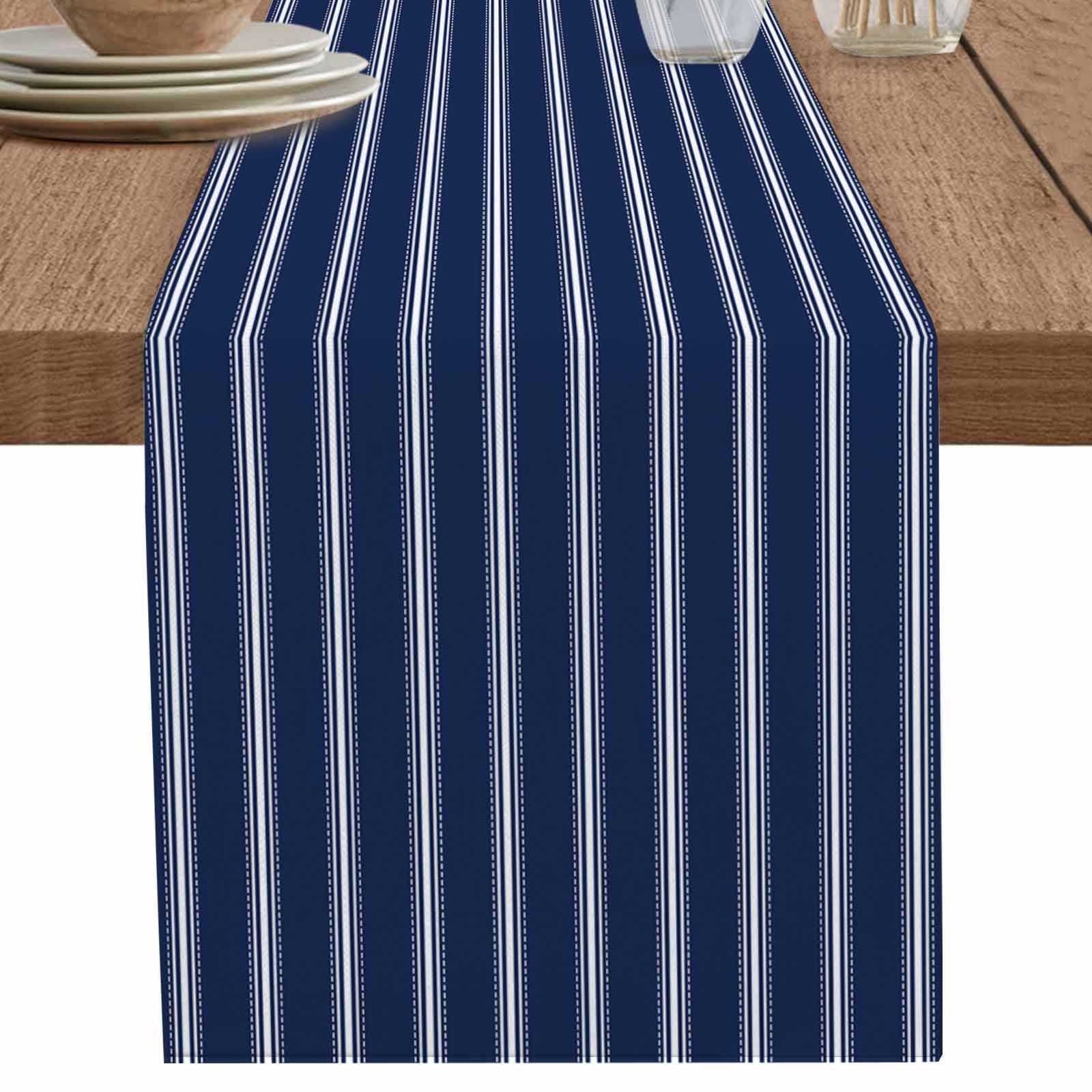 nqOlkjepod Navy Blue Striped Table Runner 72 Inches Long Farmhouse ...
