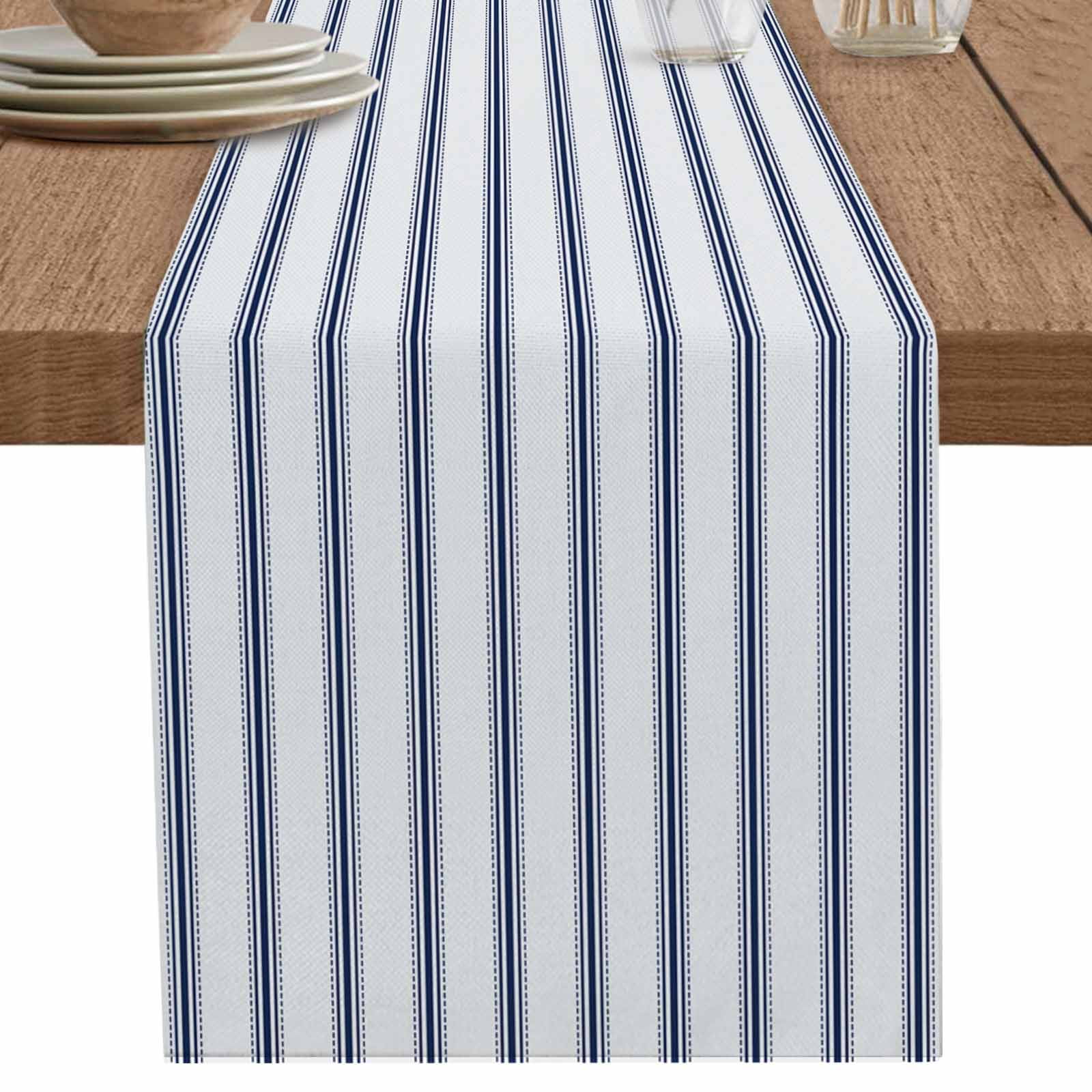 nqOlkjepod Navy Blue Striped Table Runner 72 Inches Long Farmhouse ...