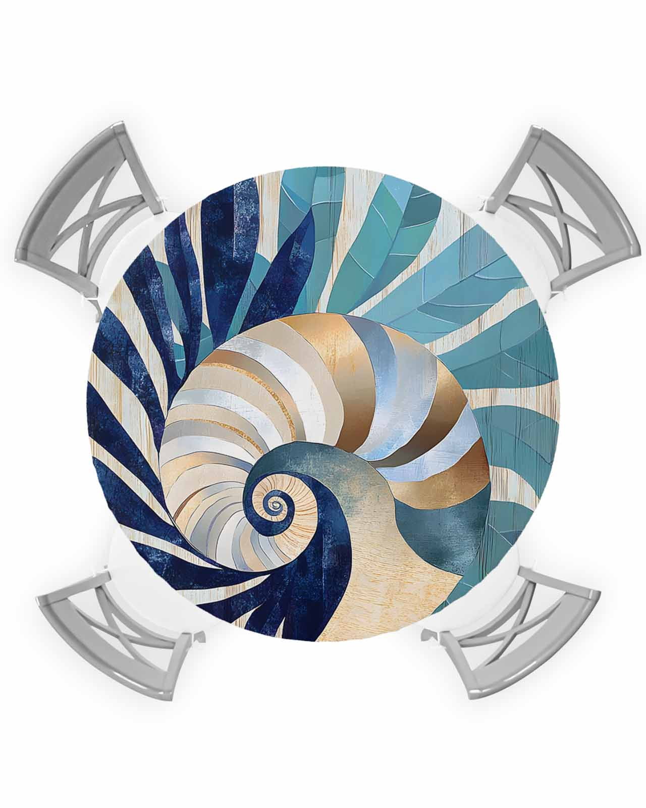 nqOlkjepod Navy Blue Teal Coastal Round Tablecloth, Fitted Table Cover ...