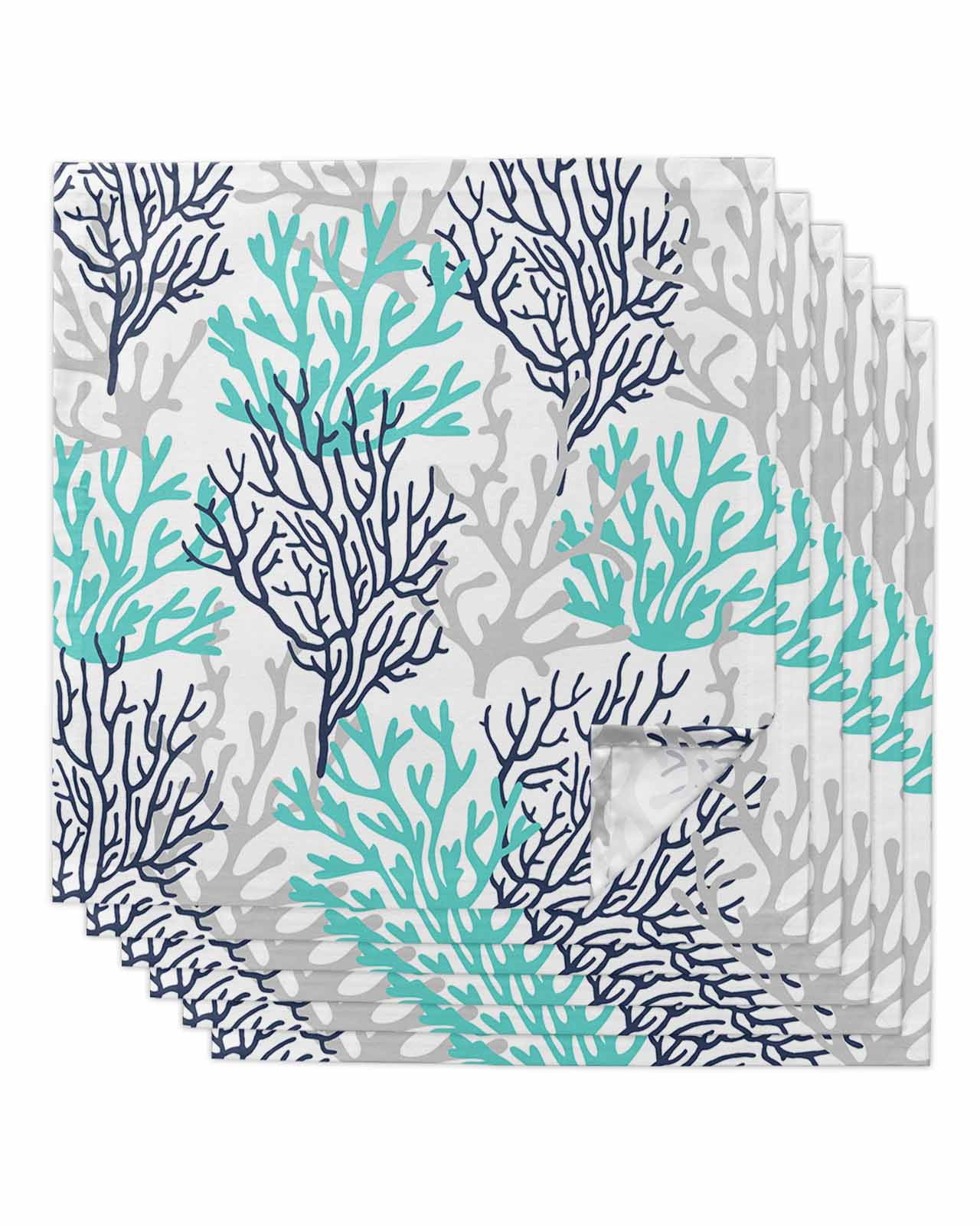 nqOlkjepod Navy Blue Teal Grey Coral Coastal Cloth Napkins Set of 6 ...