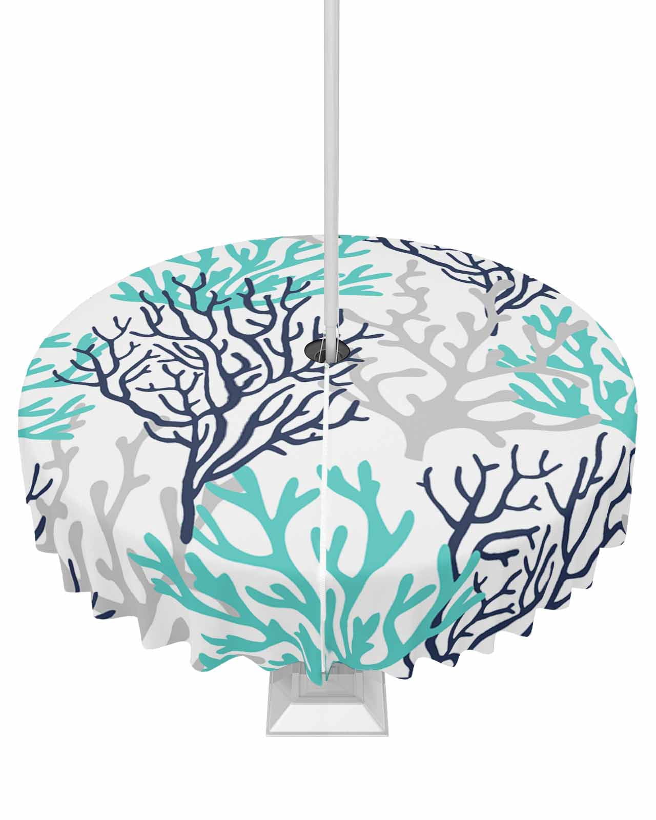 nqOlkjepod Navy Blue Teal Grey Coral Coastal Outdoor Tablecloth with ...
