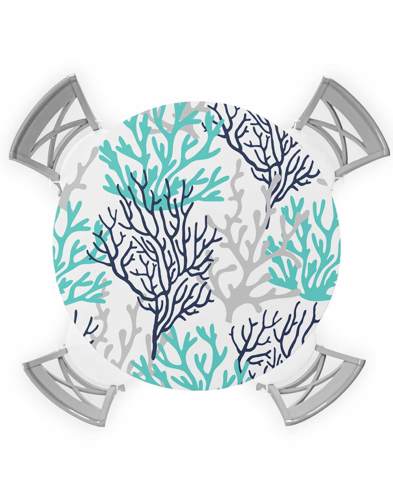 nqOlkjepod Navy Blue Teal Grey Coral Coastal Round Tablecloth, Fitted ...