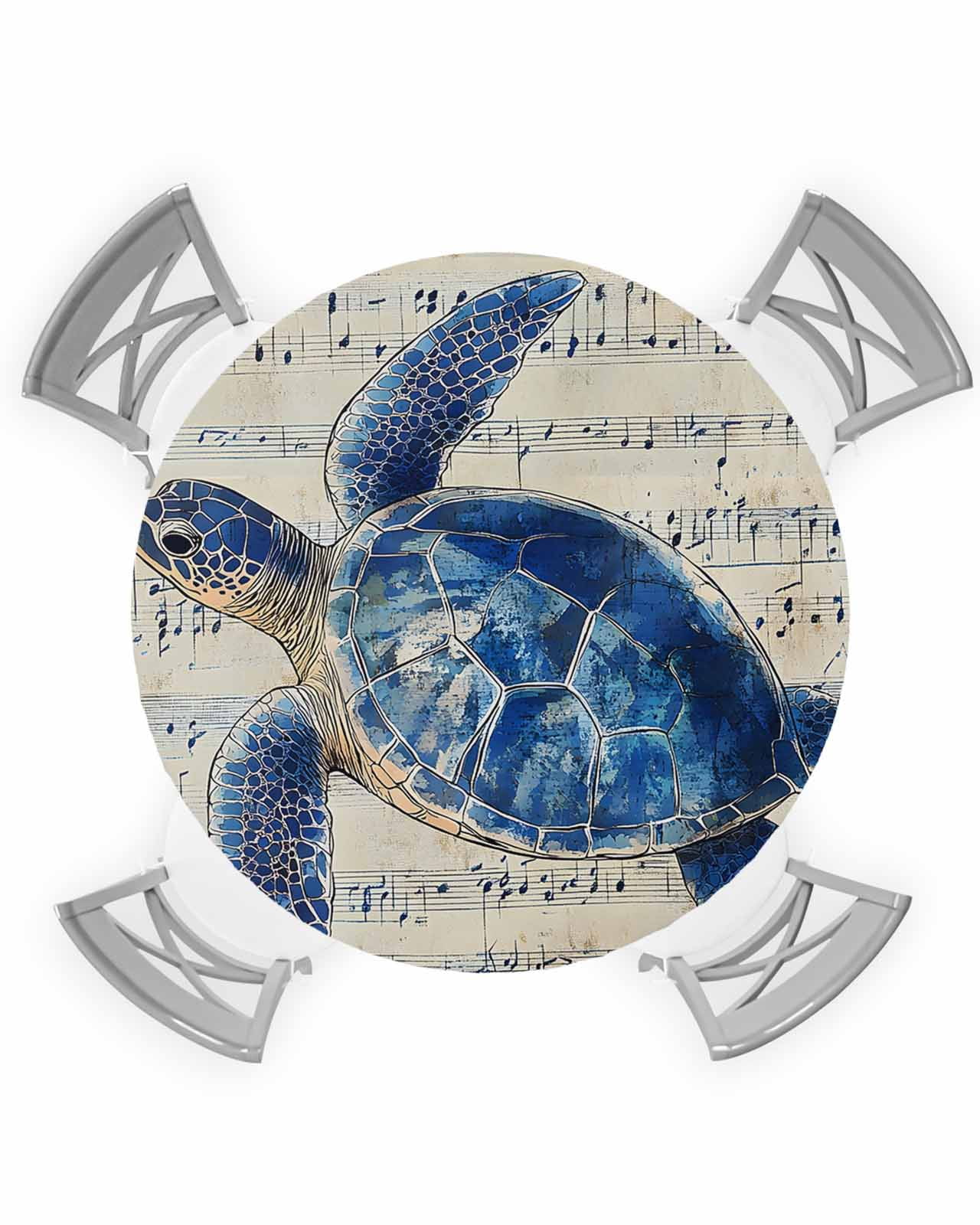 nqOlkjepod Navy Blue Turtle Coastal Round Tablecloth, Fitted Table ...