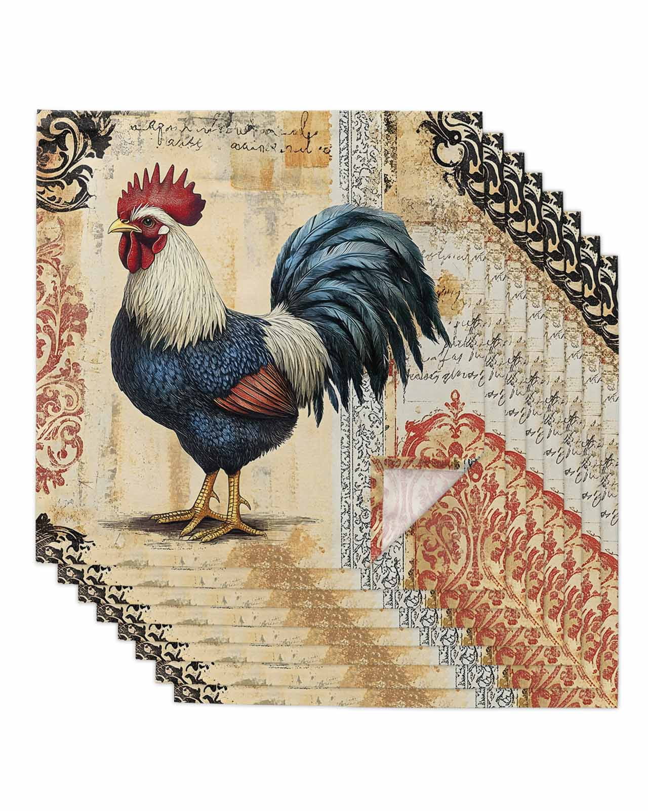 nqOlkjepod Navy Blue Vintage Rooster Cloth Napkins Set of 8 Reusable ...