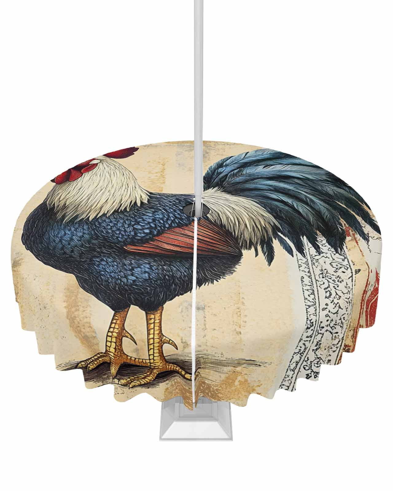 nqOlkjepod Navy Blue Vintage Rooster Outdoor Tablecloth with Umbrella ...