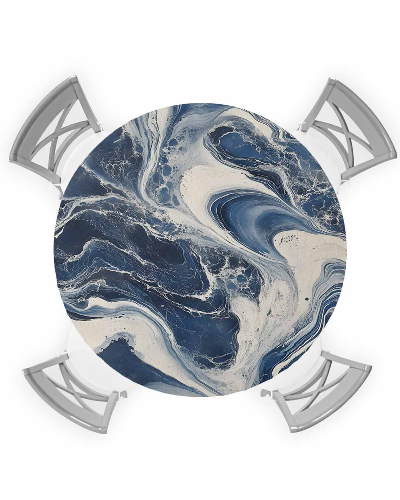 nqOlkjepod Navy Blue White Round Tablecloth, Fitted Table Cover with ...