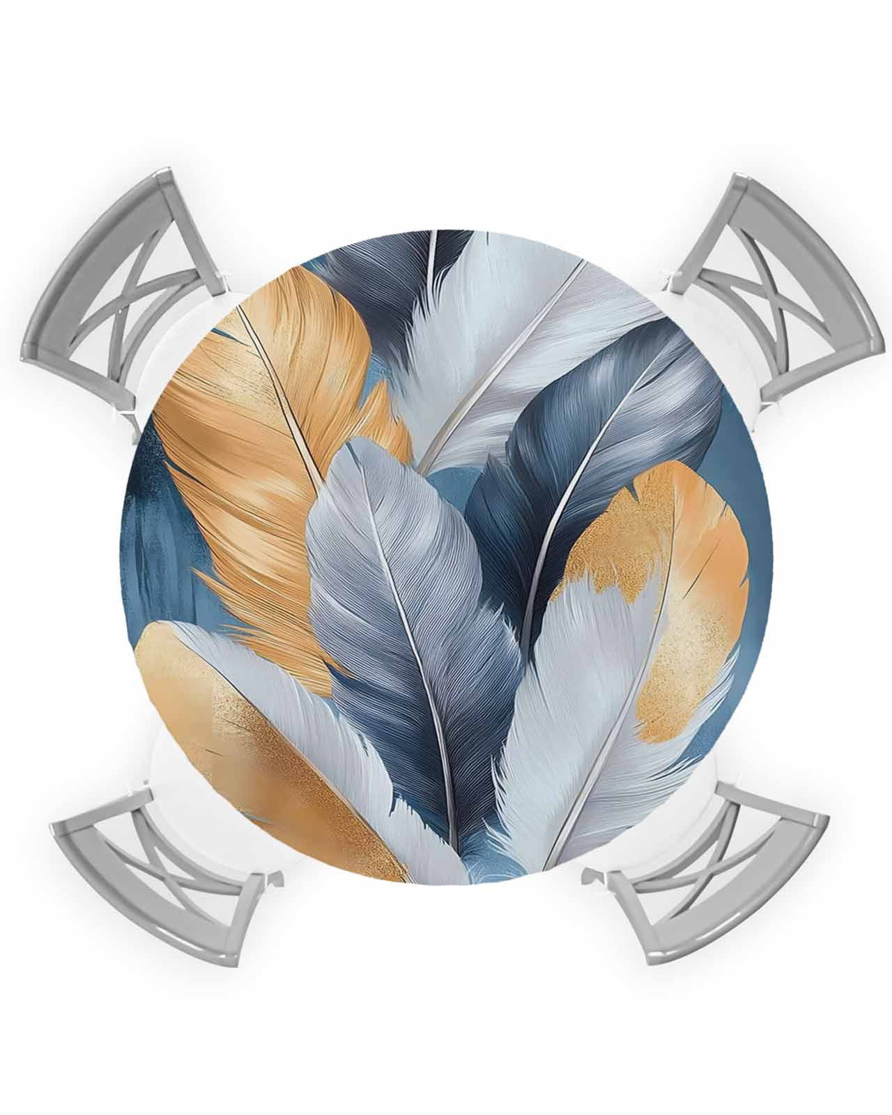 nqOlkjepod Navy Blue Yellow Feather Round Tablecloth, Fitted Table ...