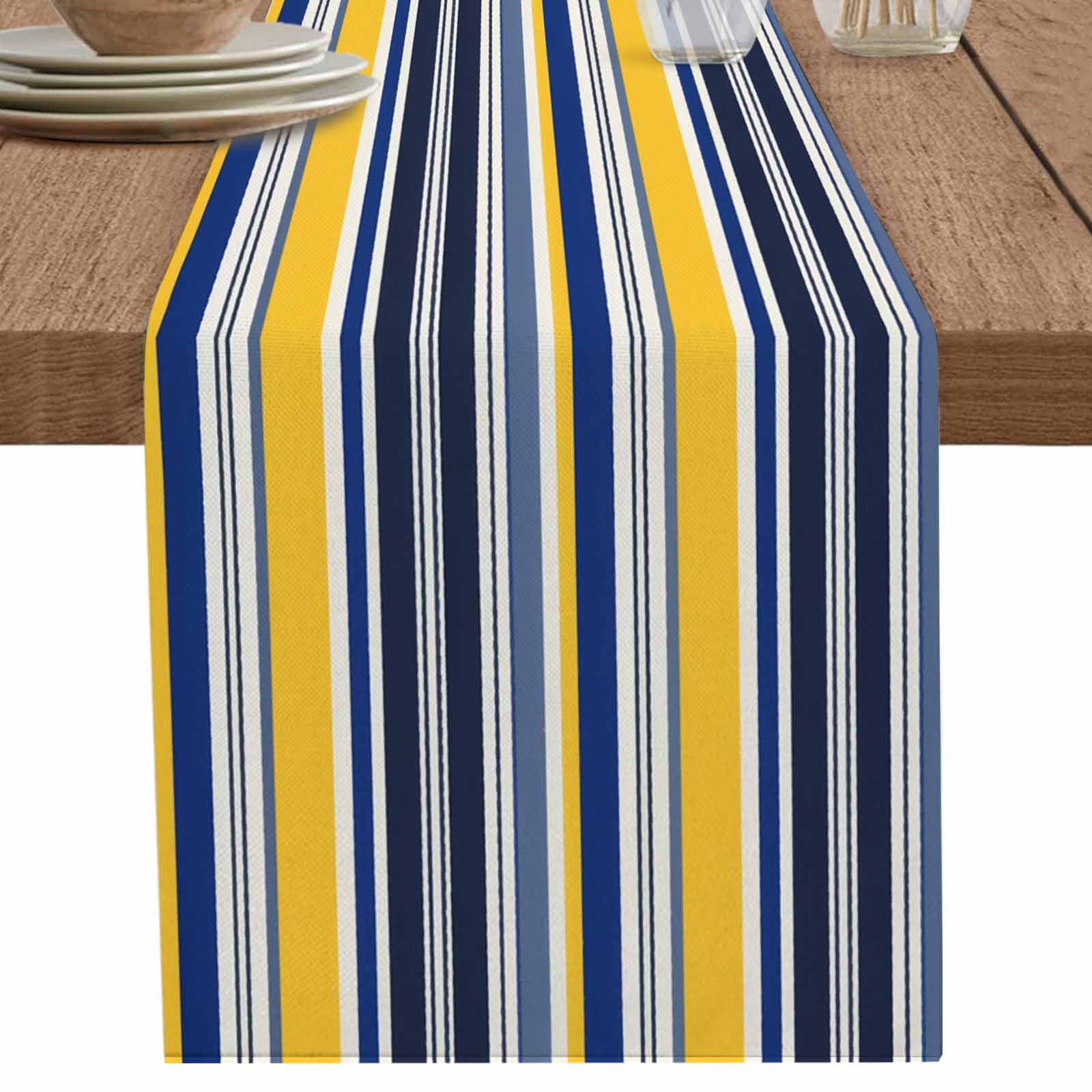 nqOlkjepod Navy Blue Yellow Striped Table Runner 90 Inches Long ...