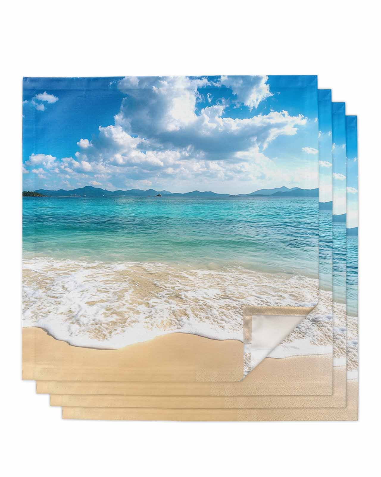nqOlkjepod Ocean Beach Cloth Napkins Set of 4 Reusable Dinner Napkins ...