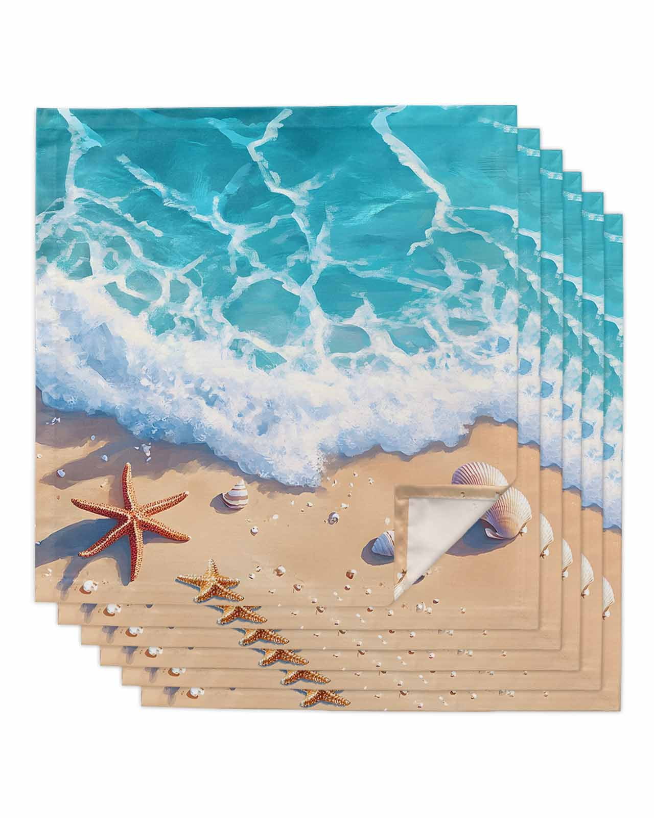 nqOlkjepod Ocean Beach Cloth Napkins Set of 6 Reusable Dinner Napkins ...