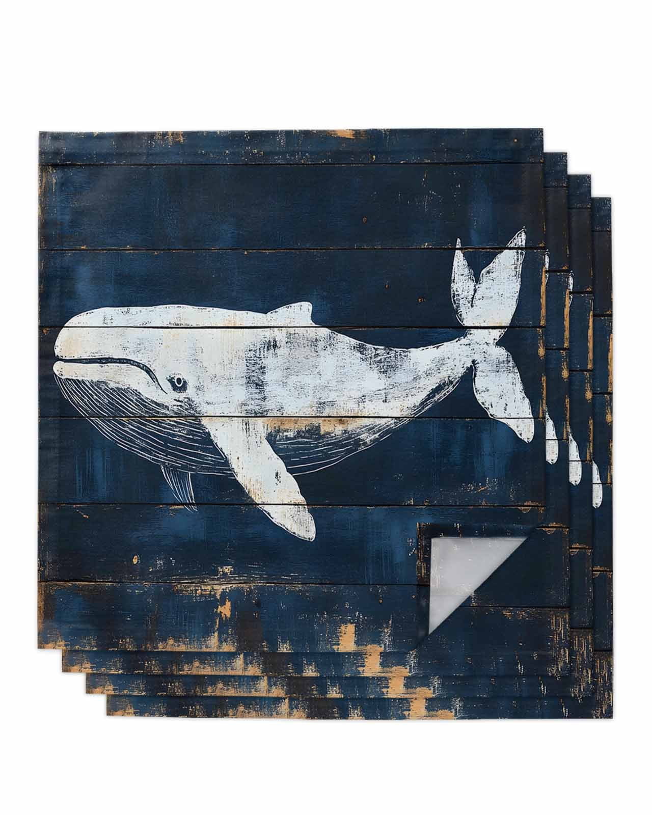 nqOlkjepod Ocean Blue Whale Cloth Napkins Set of 4 Reusable Dinner ...