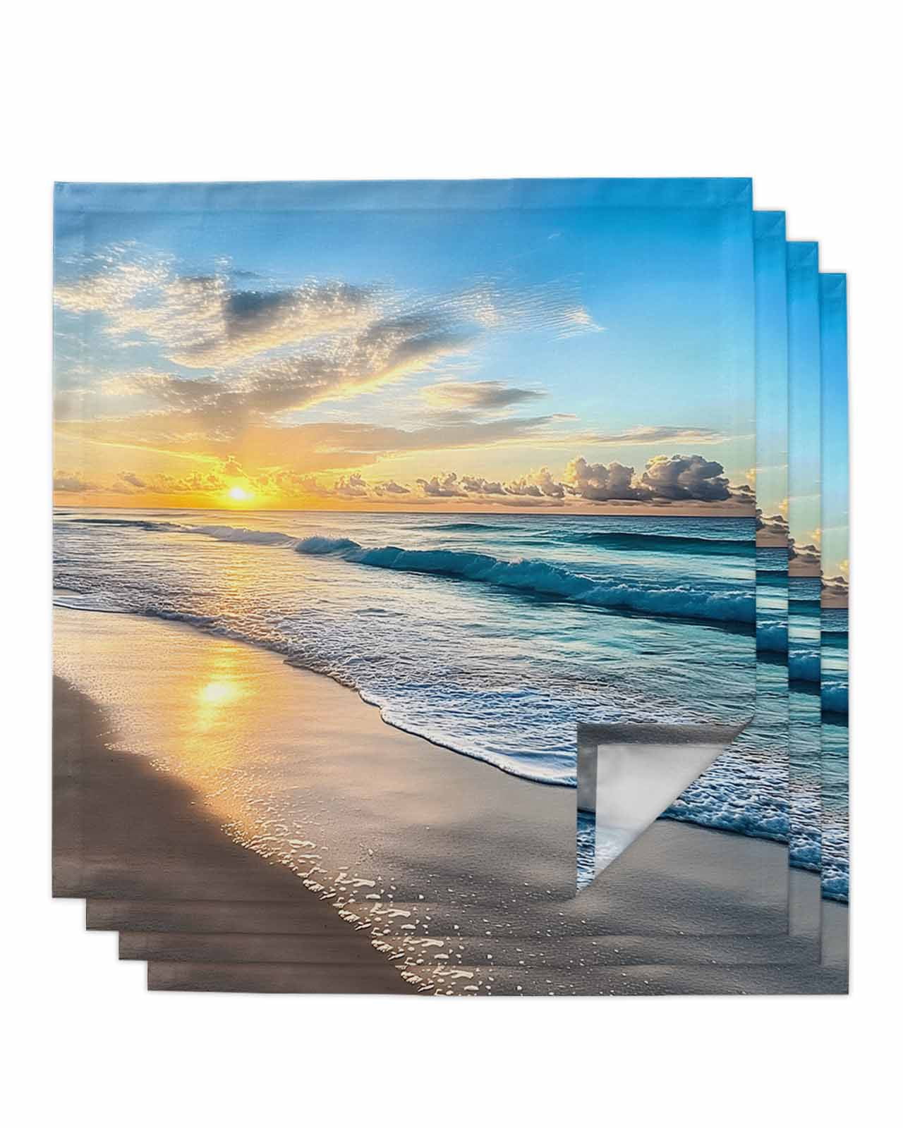 nqOlkjepod Ocean Coastal Cloth Napkins Set of 4 Reusable Dinner Napkins ...