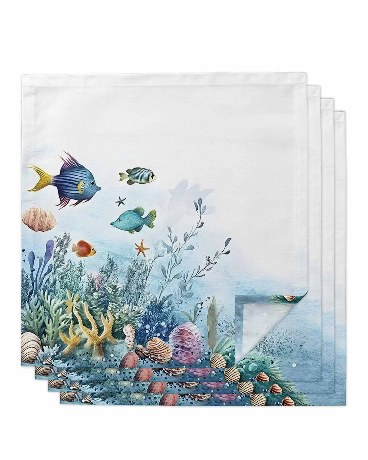 nqOlkjepod Ocean Coastal Cloth Napkins Set of 4 Reusable Dinner Napkins ...