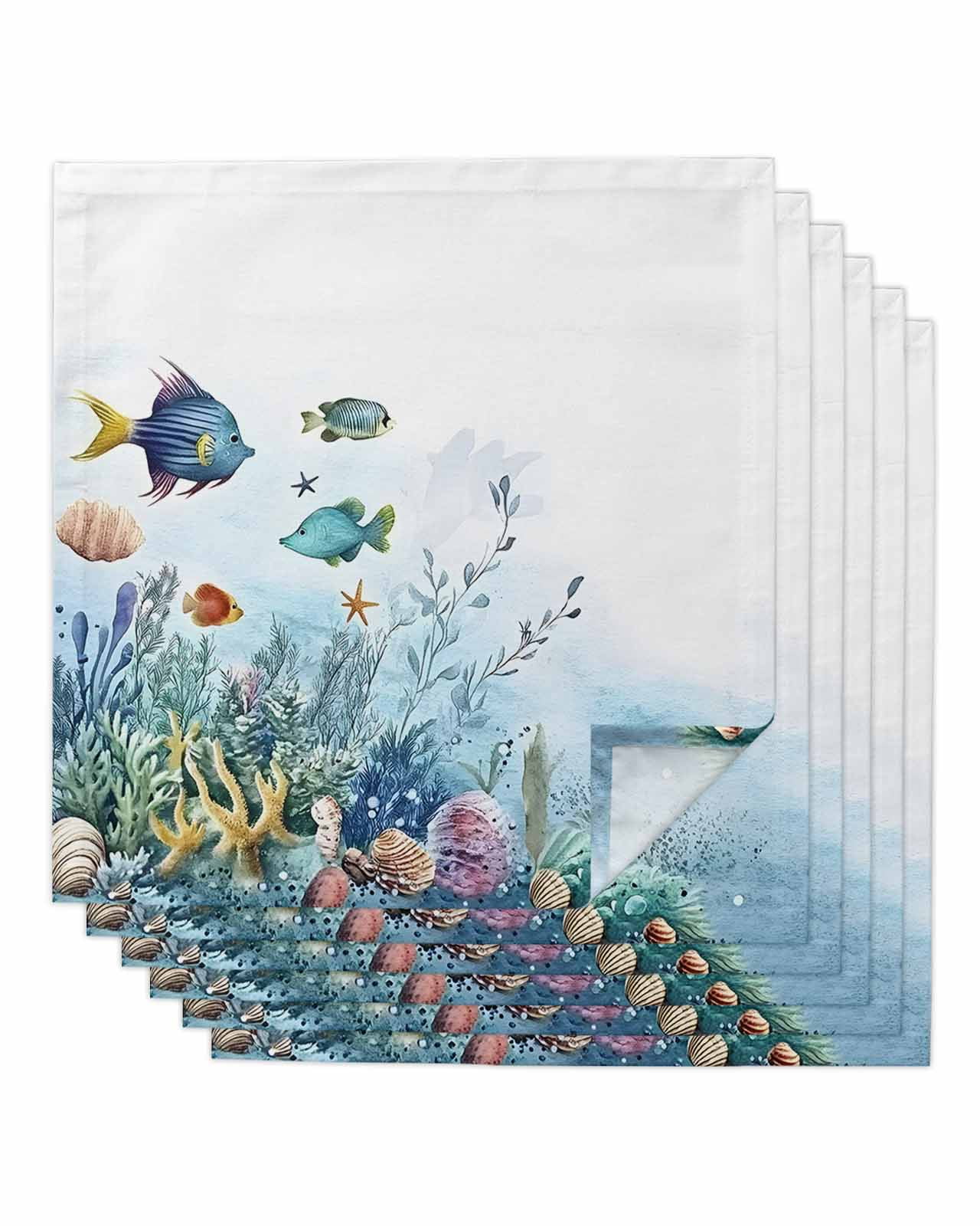 nqOlkjepod Ocean Coastal Cloth Napkins Set of 6 Reusable Dinner Napkins ...