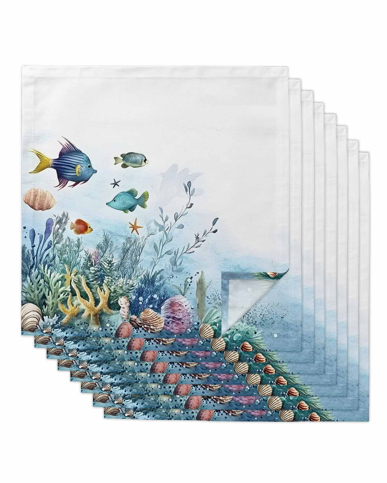 nqOlkjepod Ocean Coastal Cloth Napkins Set of 8 Reusable Dinner Napkins ...