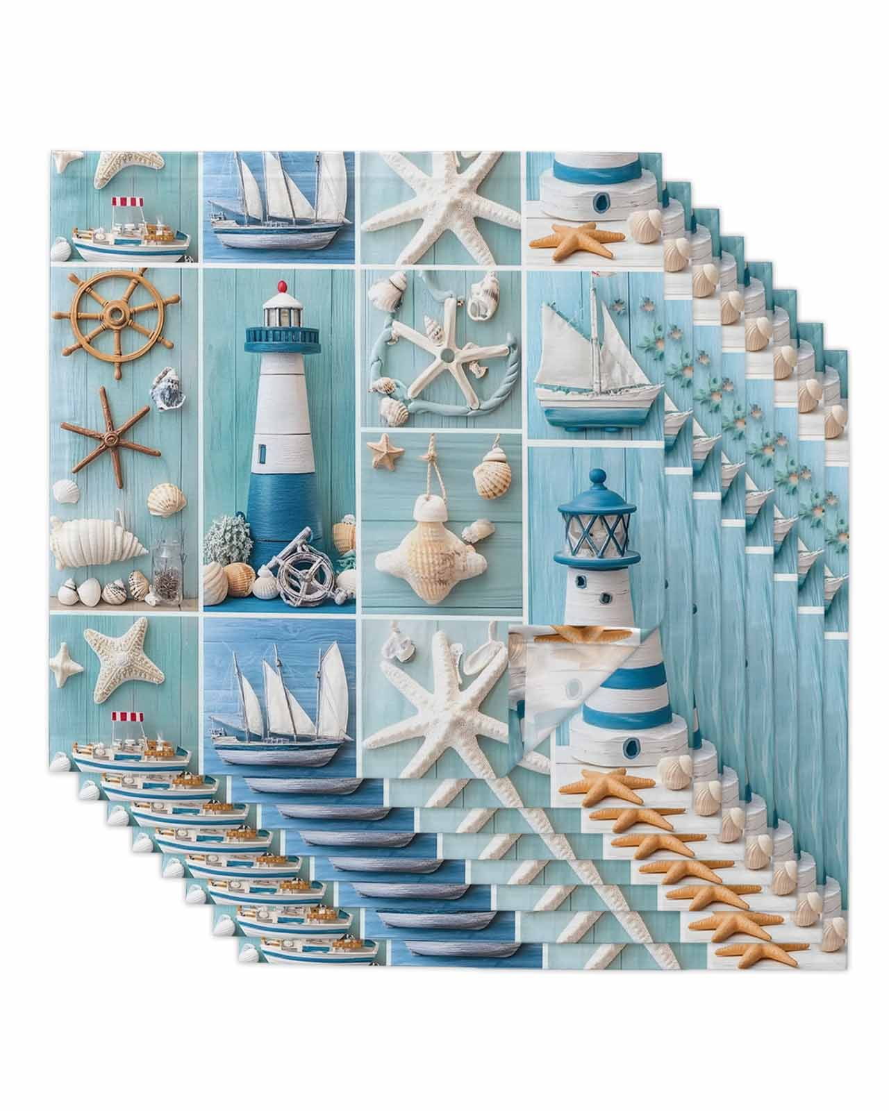 nqOlkjepod Ocean Coastal Cloth Napkins Set of 8 Reusable Dinner Napkins ...