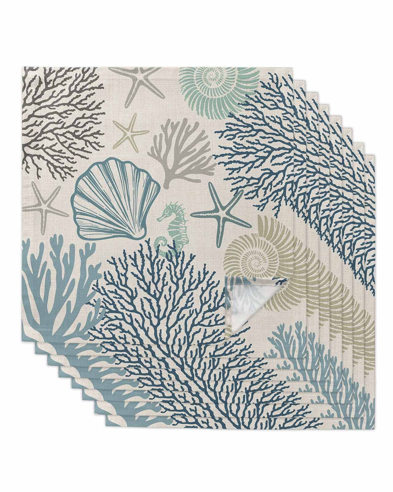 nqOlkjepod Ocean Coastal Cloth Napkins Set of 8 Reusable Dinner Napkins ...