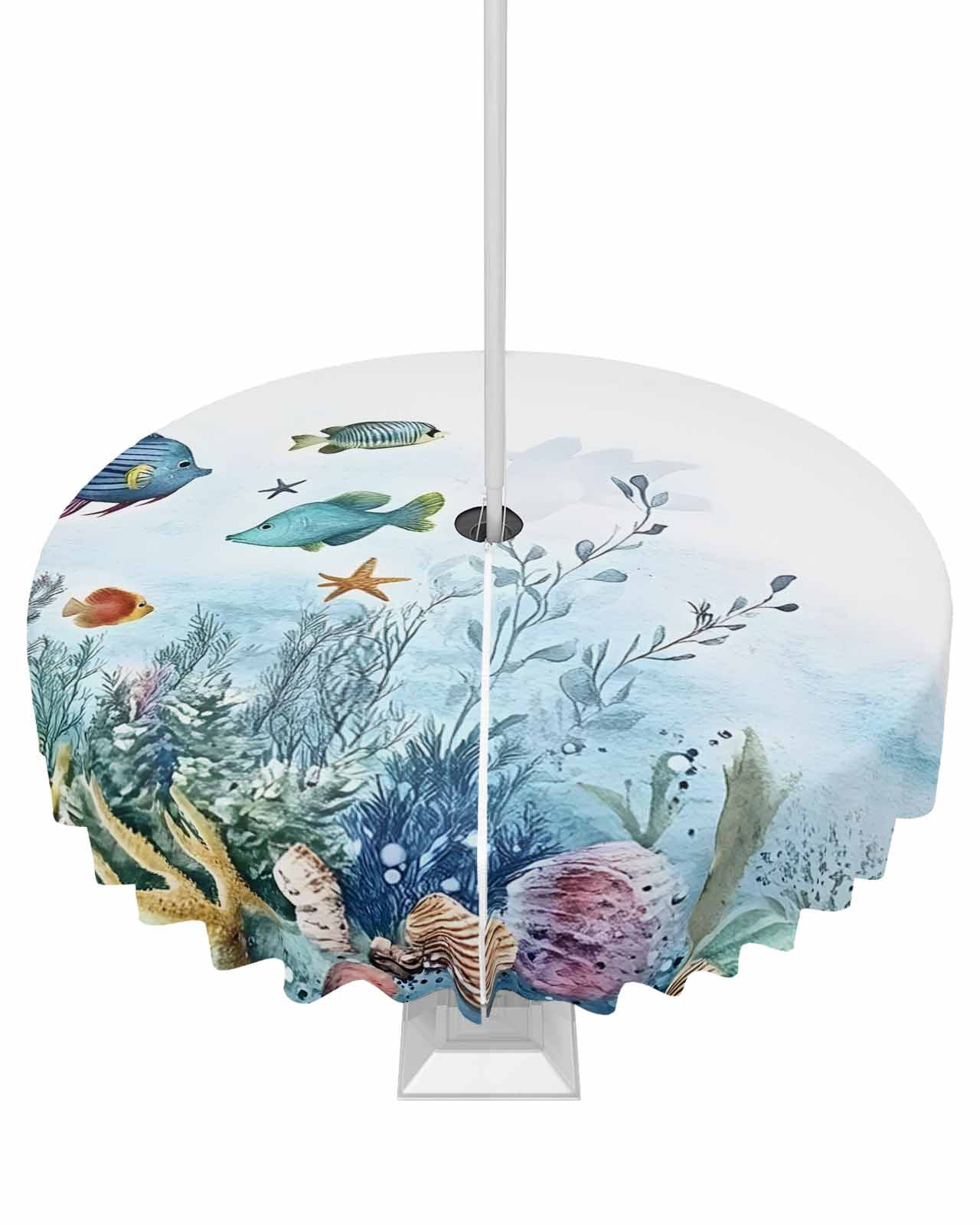 nqOlkjepod Ocean Coastal Outdoor Tablecloth with Umbrella Hole & Zipper ...