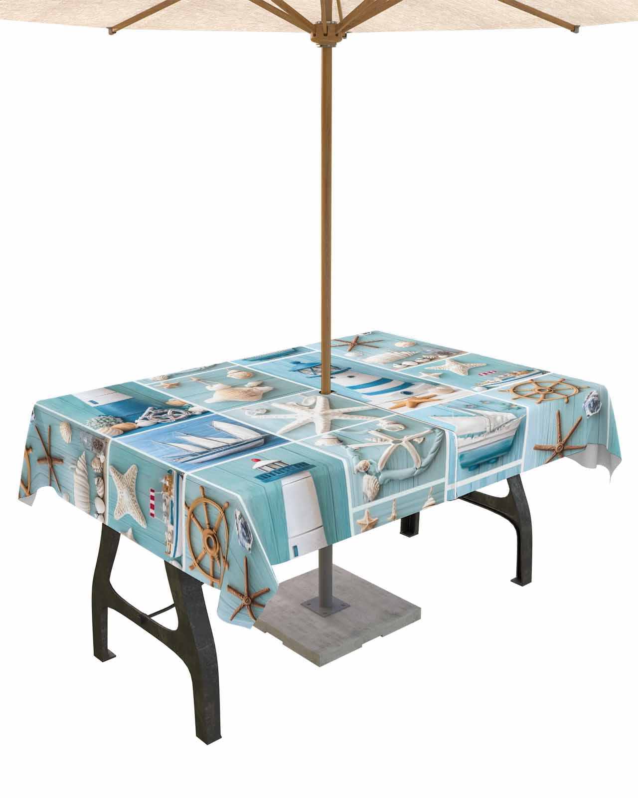 nqOlkjepod Ocean Coastal Outdoor Tablecloth with Umbrella Hole & Zipper ...