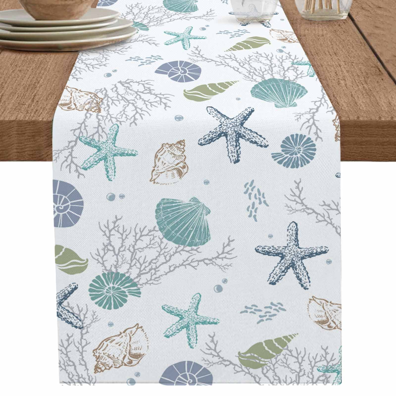 nqOlkjepod Ocean Coastal Table Runner 60 Inches Long Farmhouse Dress Scarves, Nautical Starfish ...