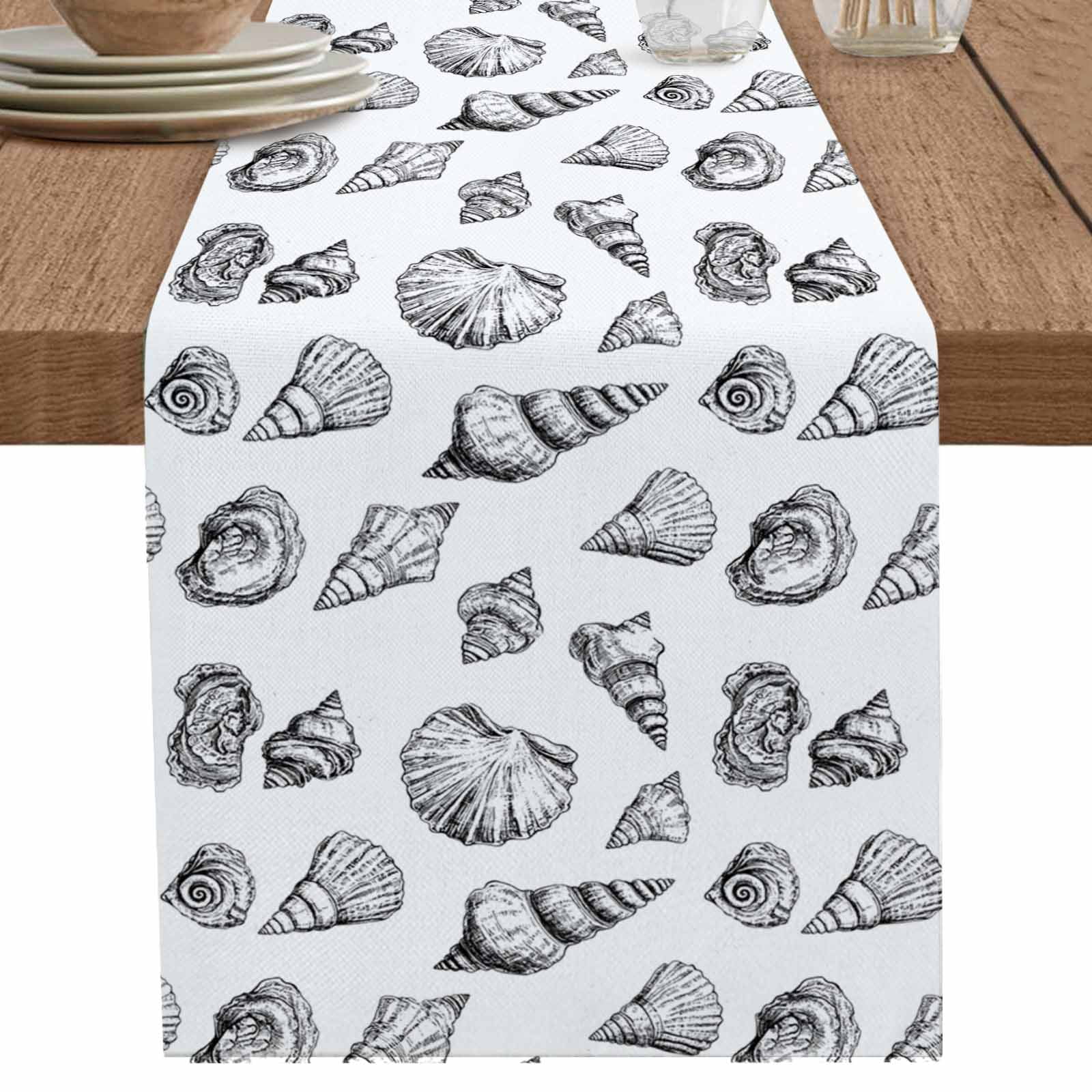 nqOlkjepod Ocean Conch Nautilus Table Runner 72 Inches Long Farmhouse Dress Scarves, White Black ...