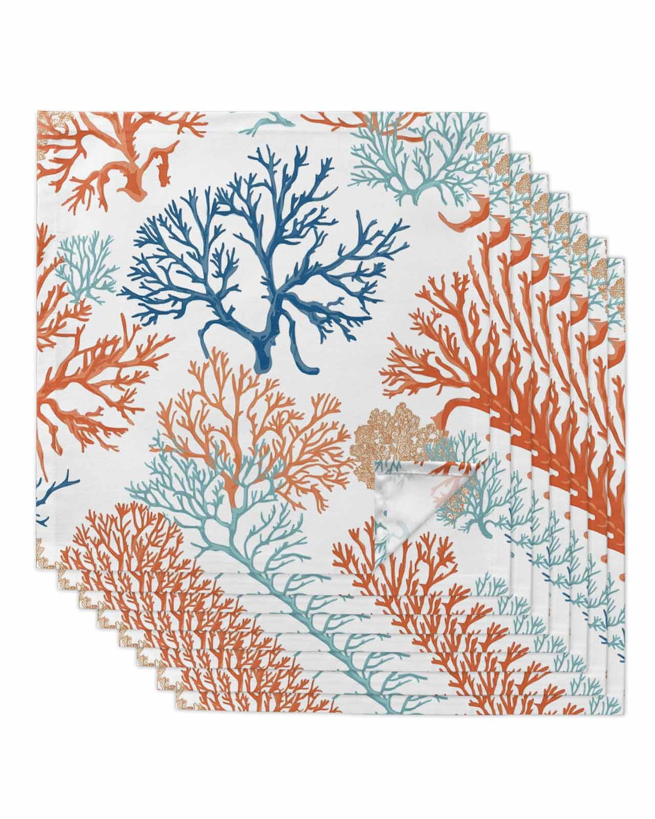 nqOlkjepod Ocean Coral Cloth Napkins Set of 8 Reusable Dinner Napkins ...