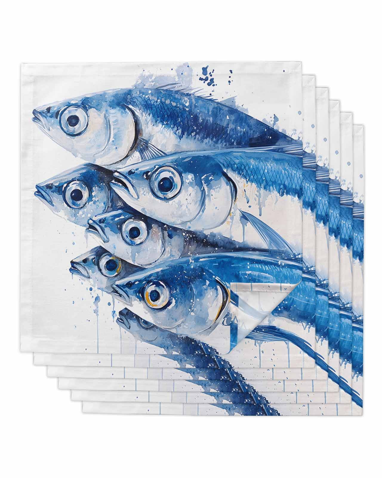 nqOlkjepod Ocean Fish Cloth Napkins Set of 6 Reusable Dinner Napkins ...