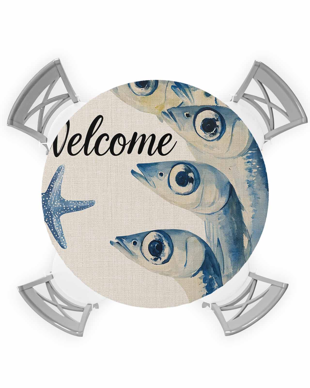 nqOlkjepod Ocean Fishes Round Tablecloth, Fitted Table Cover with ...