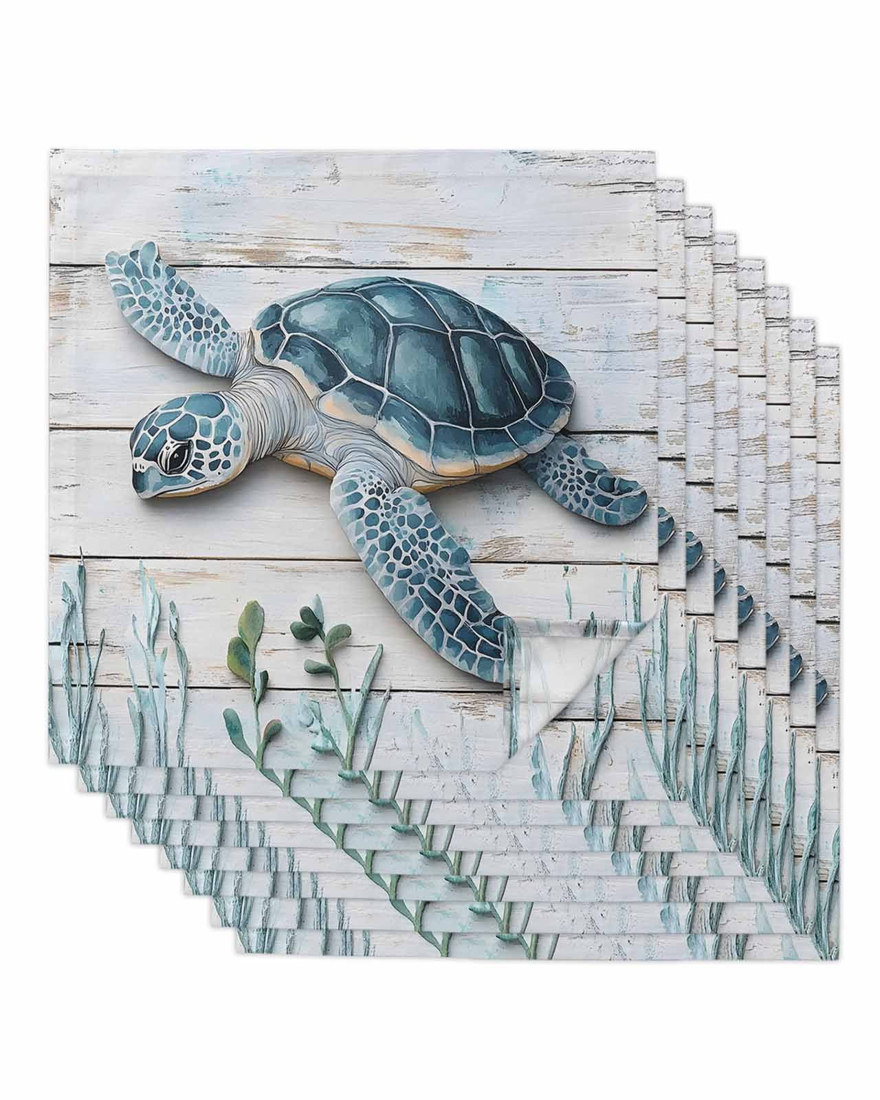 nqOlkjepod Ocean Sea Turtle Blue Cloth Napkins Set of 8 Reusable Dinner ...