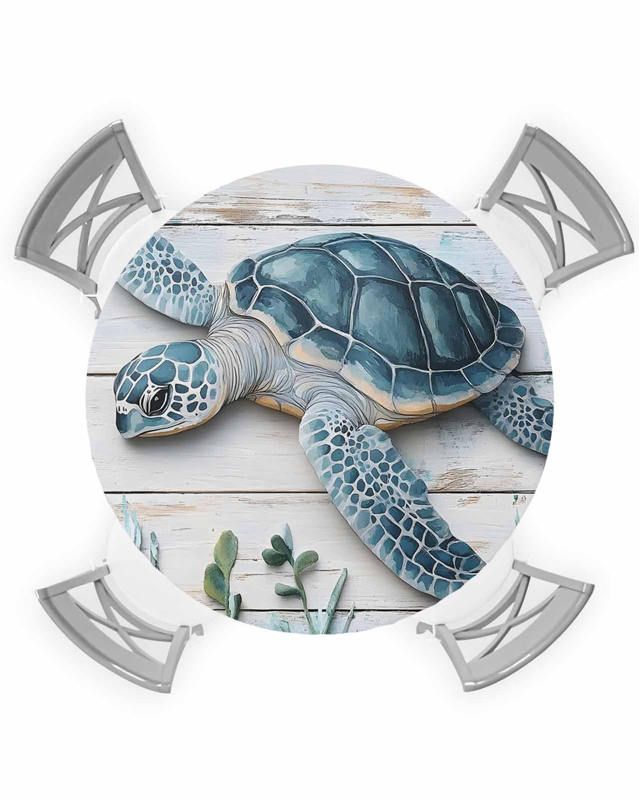 nqOlkjepod Ocean Sea Turtle Blue Round Tablecloth, Fitted Table Cover ...