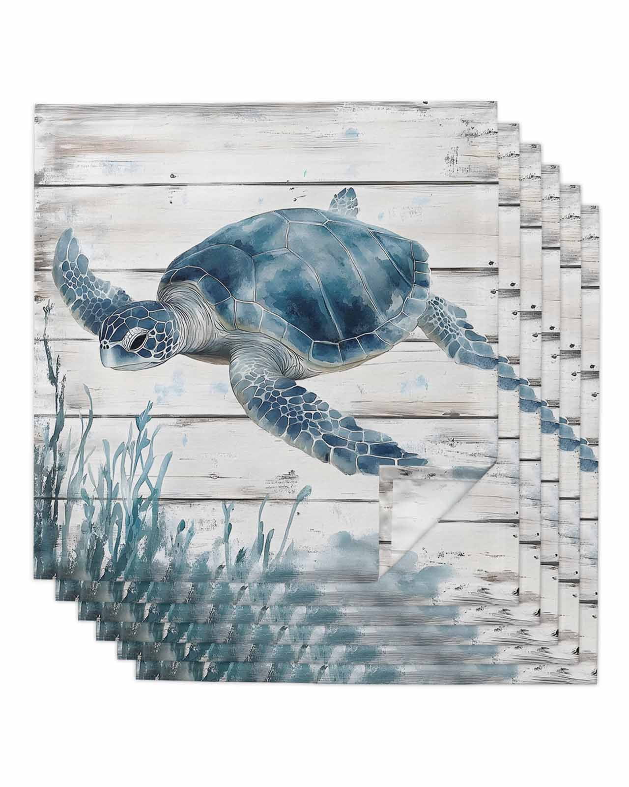 nqOlkjepod Ocean Sea Turtle Cloth Napkins Set of 6 Reusable Dinner ...