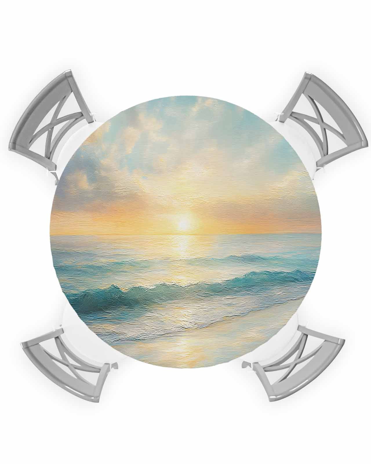 nqOlkjepod Ocean Sunrise Coastal Round Tablecloth, Fitted Table Cover ...