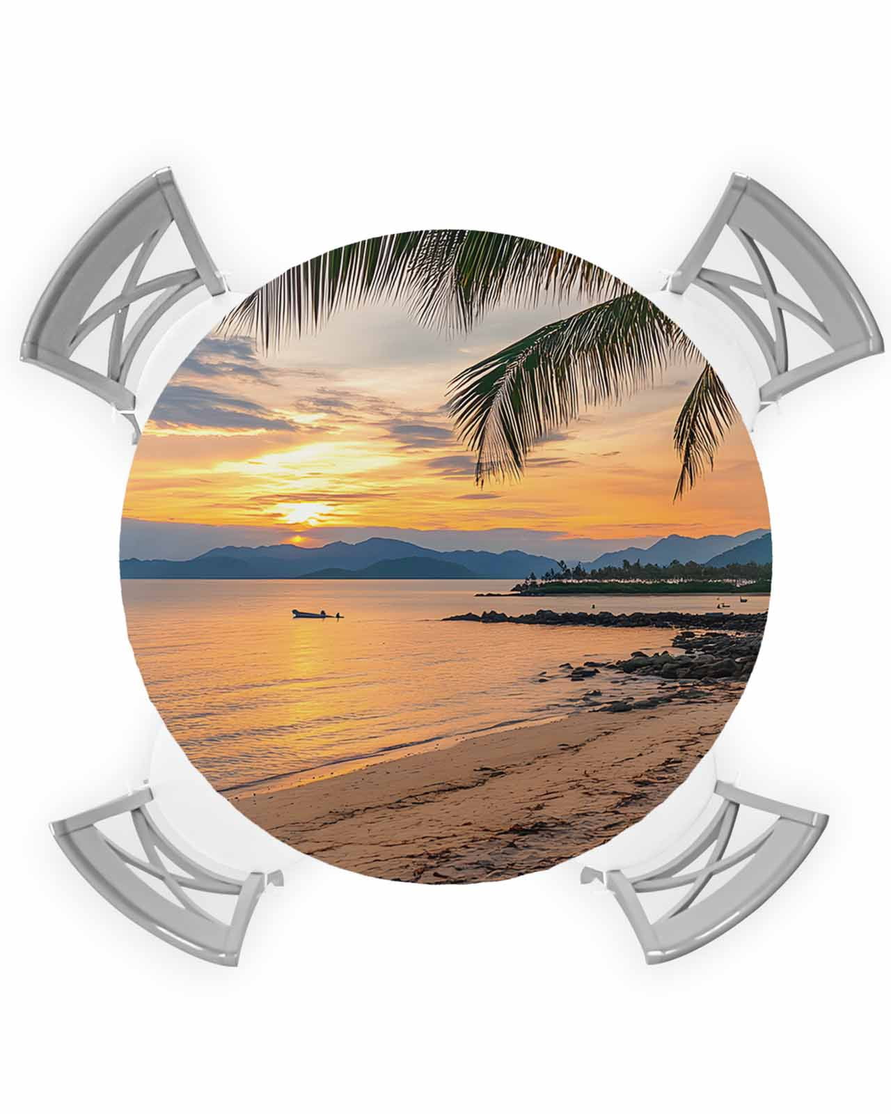 nqOlkjepod Ocean Sunset Round Tablecloth, Fitted Table Cover with ...