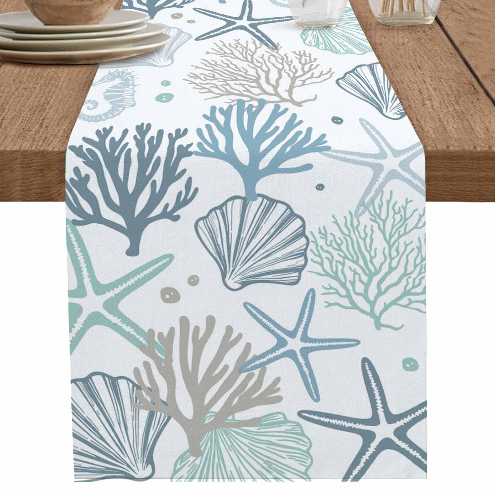 nqOlkjepod Ocean Turquoise Table Runner 72 Inches Long Farmhouse Dress ...