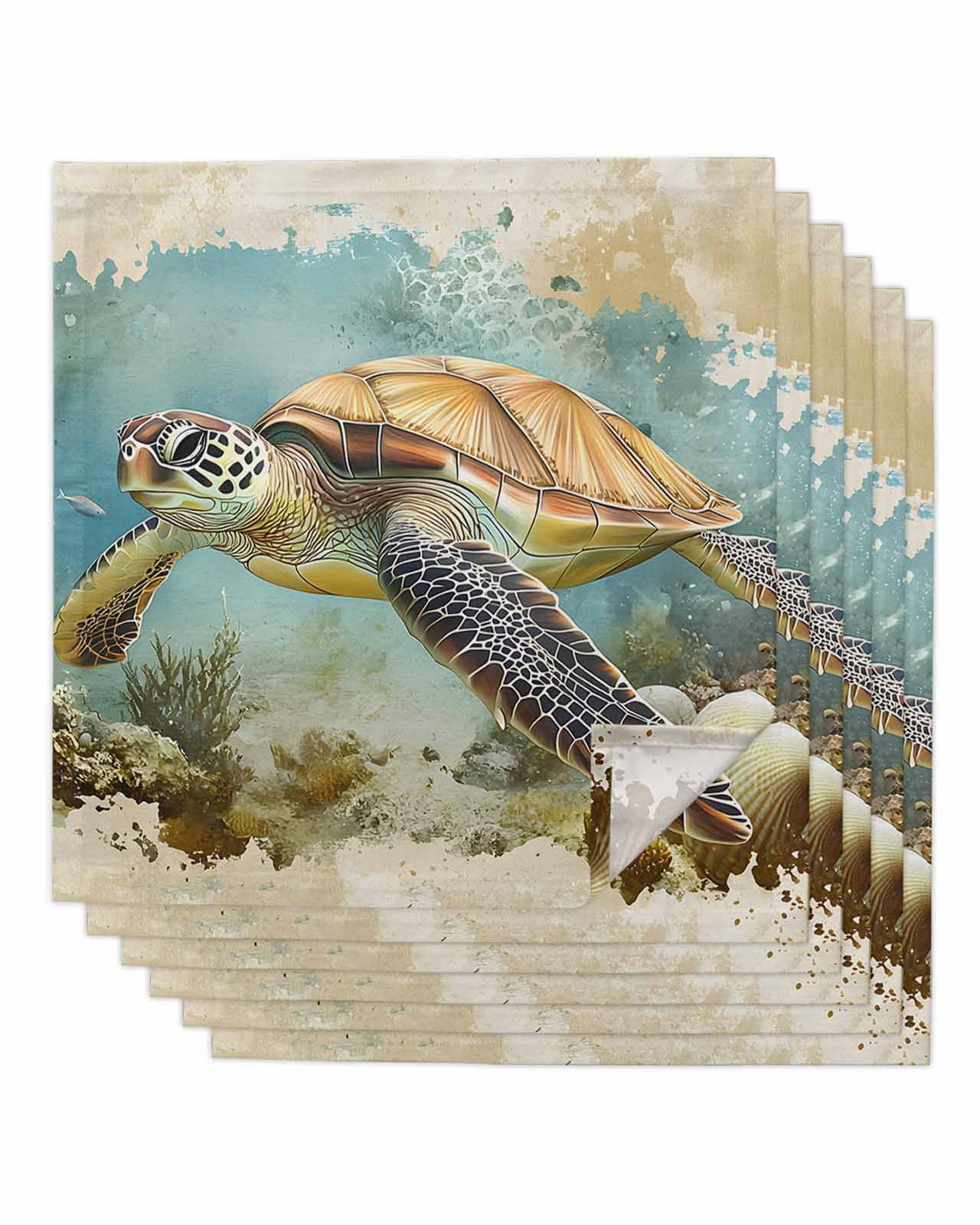 nqOlkjepod Ocean Turtle Cloth Napkins Set of 6 Reusable Dinner Napkins ...