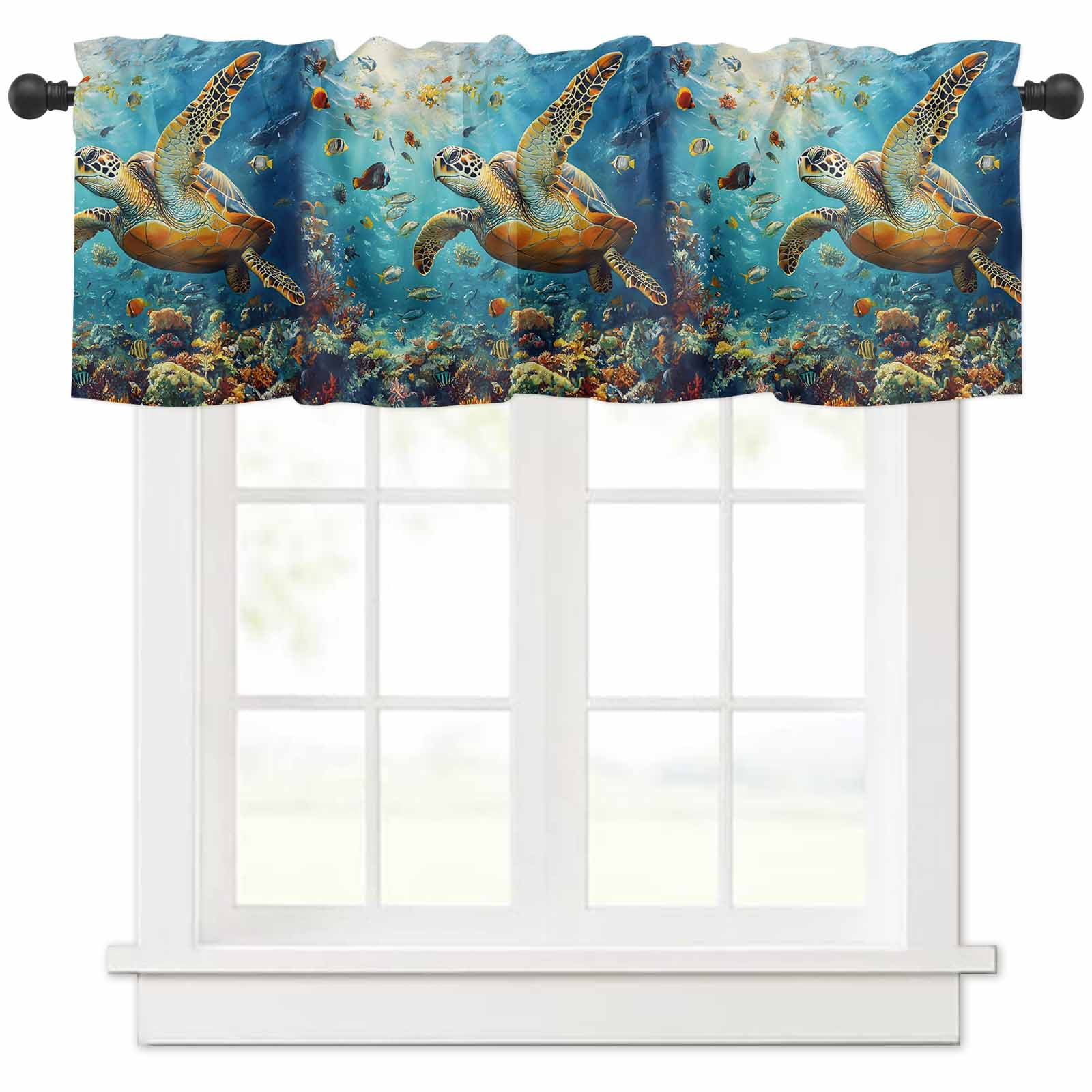 nqOlkjepod Ocean Turtle Farmhouse Short Window Curtain Valances, Summer ...