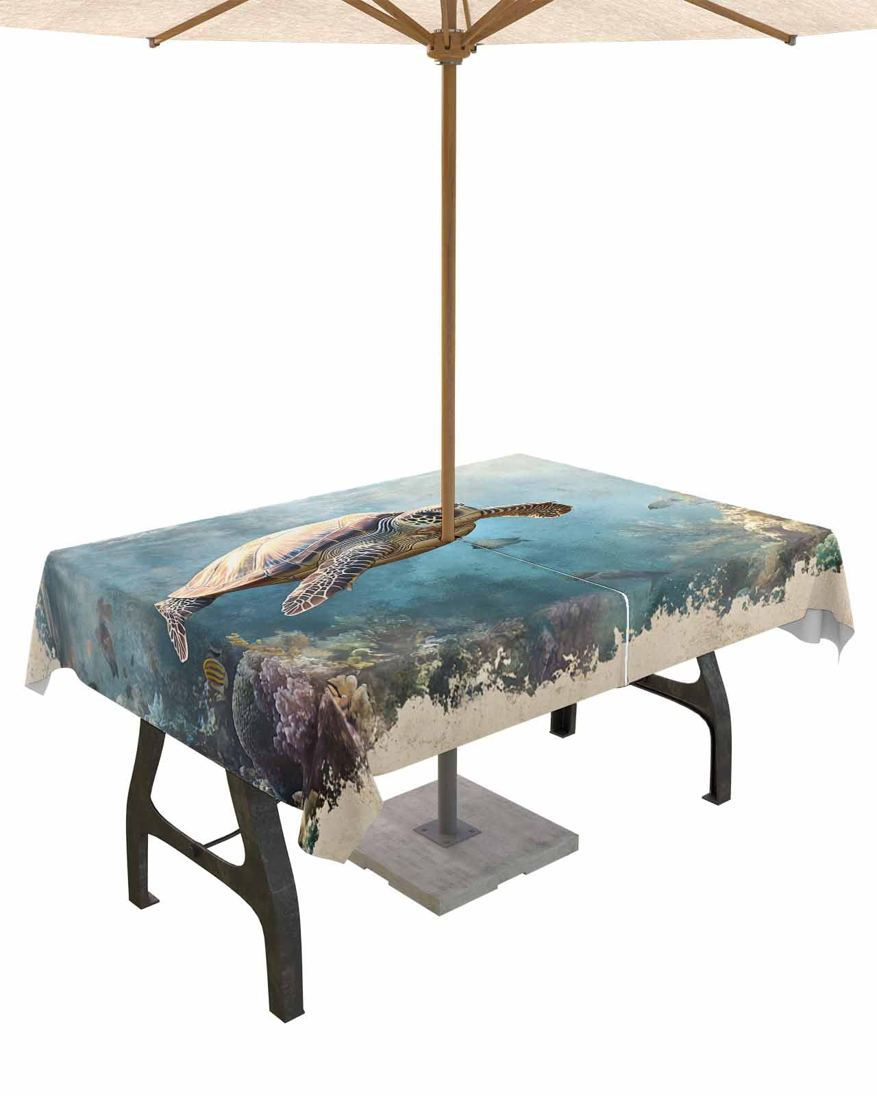 nqOlkjepod Ocean Turtle Outdoor Tablecloth with Umbrella Hole & Zipper ...