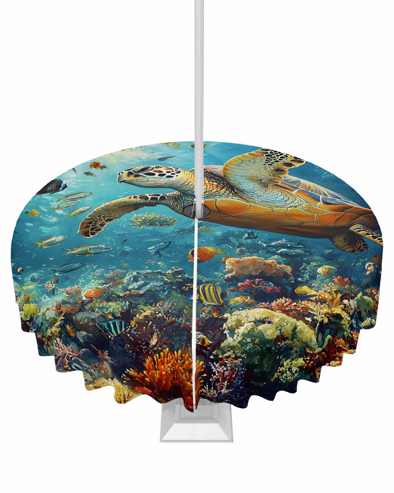 nqOlkjepod Ocean Turtle Outdoor Tablecloth with Umbrella Hole & Zipper ...