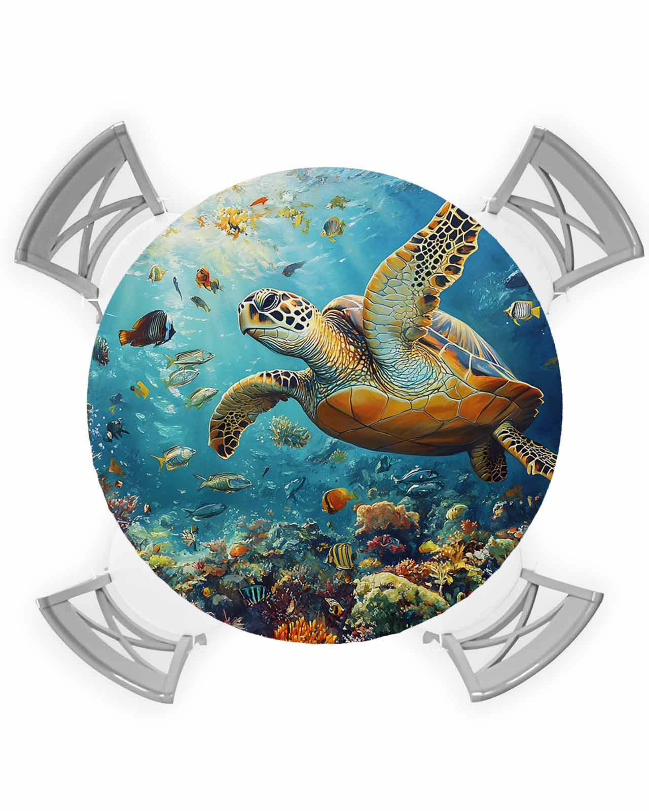 nqOlkjepod Ocean Turtle Round Tablecloth, Fitted Table Cover with ...