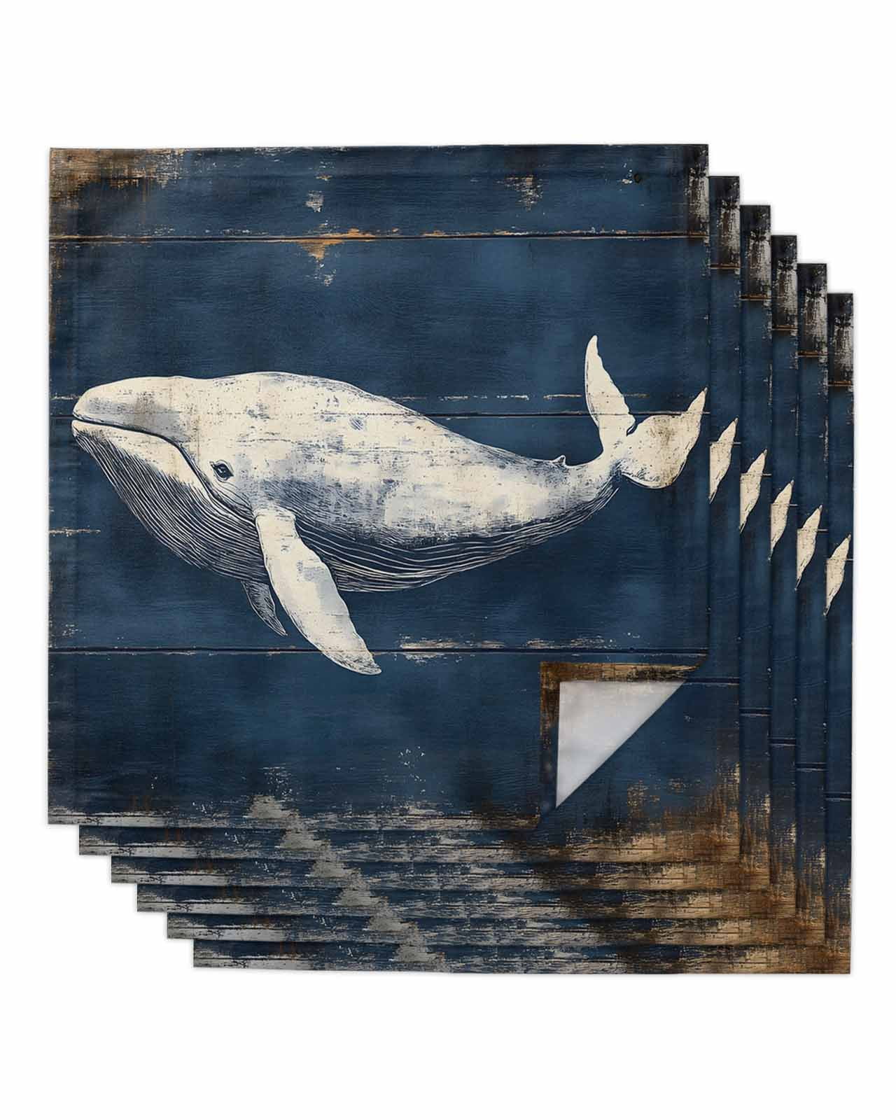 nqOlkjepod Ocean Vintage Whale Cloth Napkins Set of 6 Reusable Dinner ...