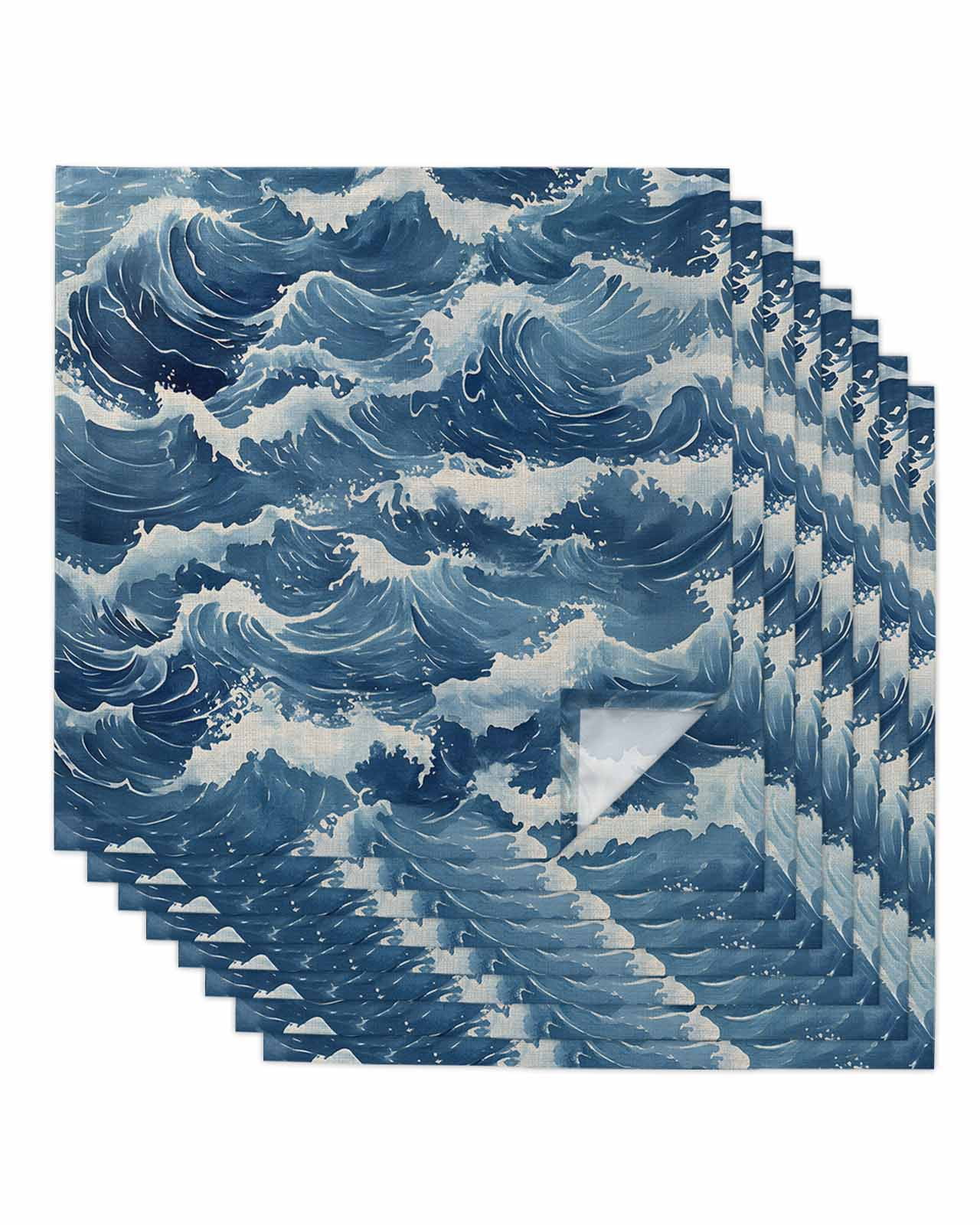 nqOlkjepod Ocean Waves Cloth Napkins Set of 8 Reusable Dinner Napkins ...