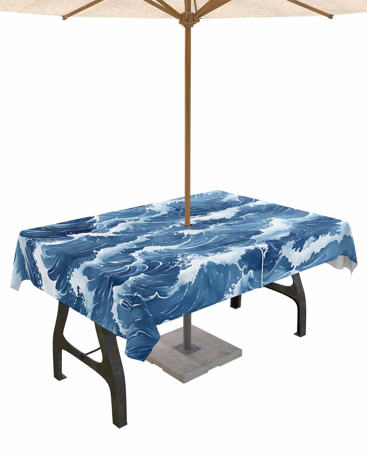 nqOlkjepod Ocean Waves Outdoor Tablecloth with Umbrella Hole & Zipper ...
