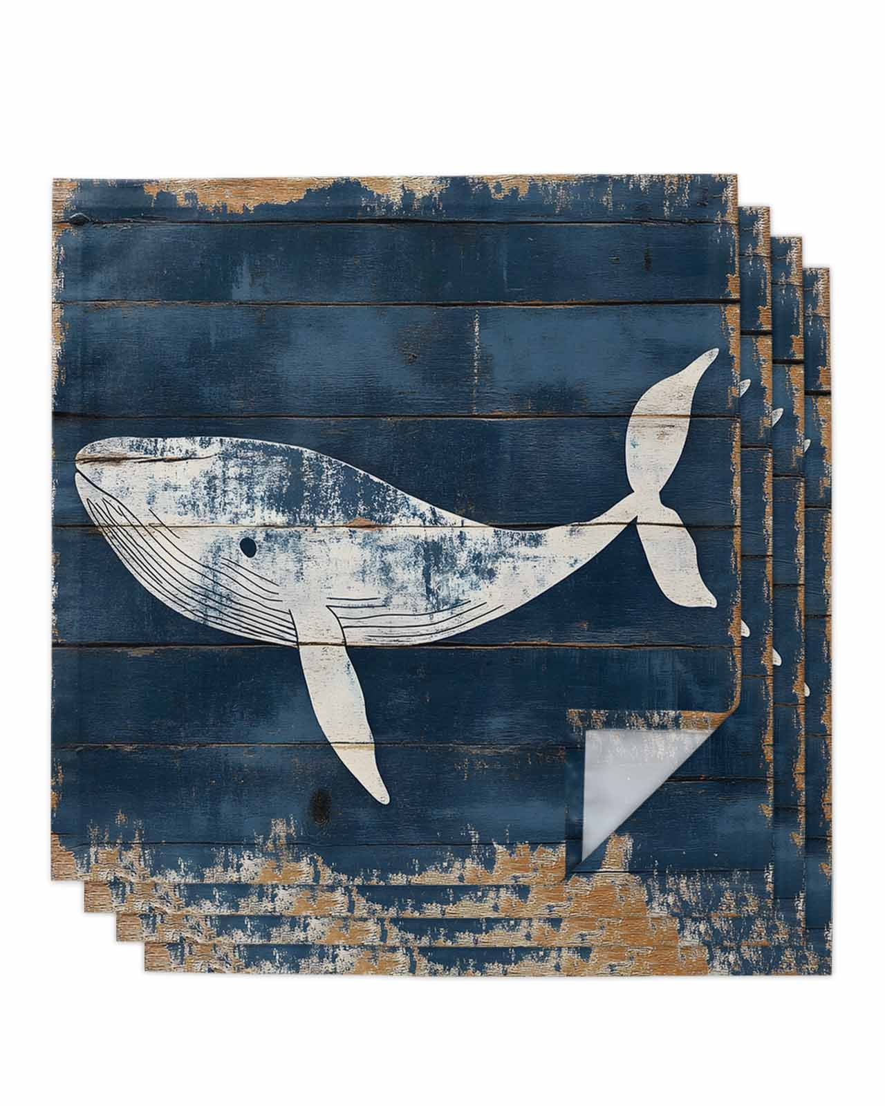 nqOlkjepod Ocean Whale Blue Cloth Napkins Set of 4 Reusable Dinner ...