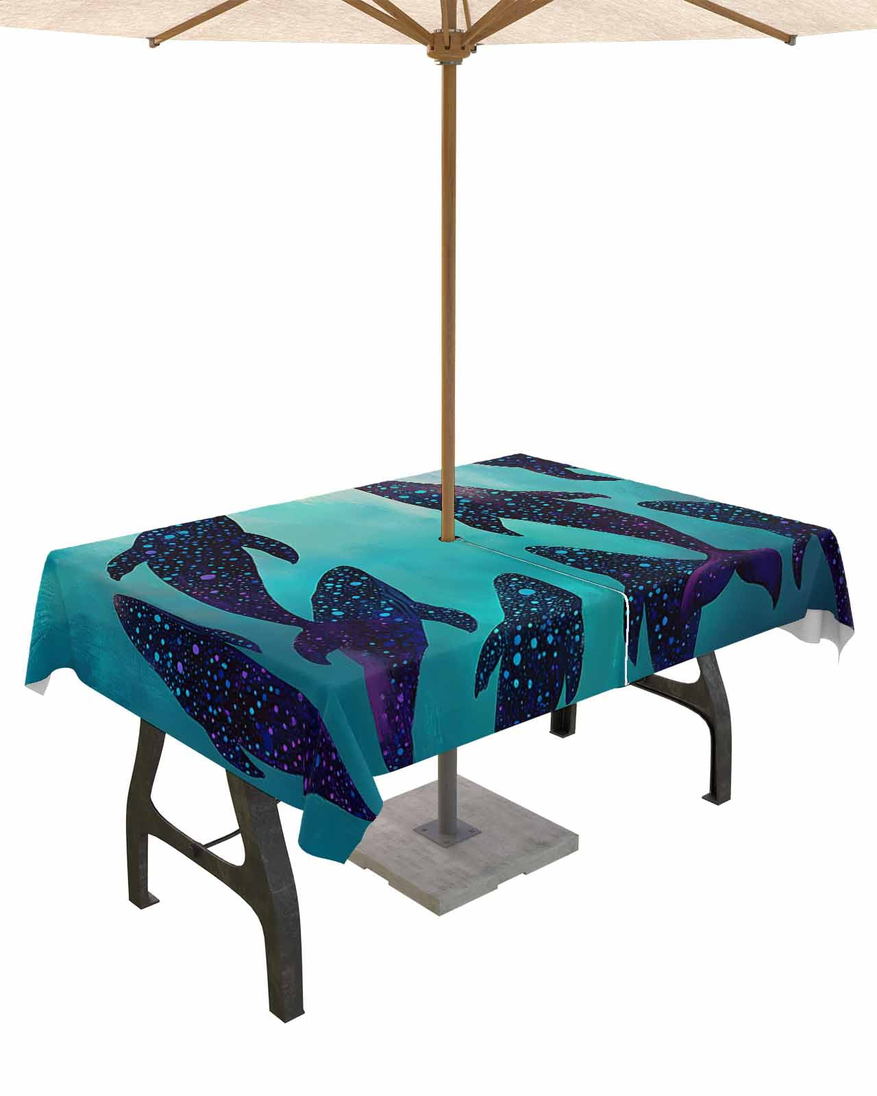 nqOlkjepod Ocean Whale Outdoor Tablecloth with Umbrella Hole & Zipper ...