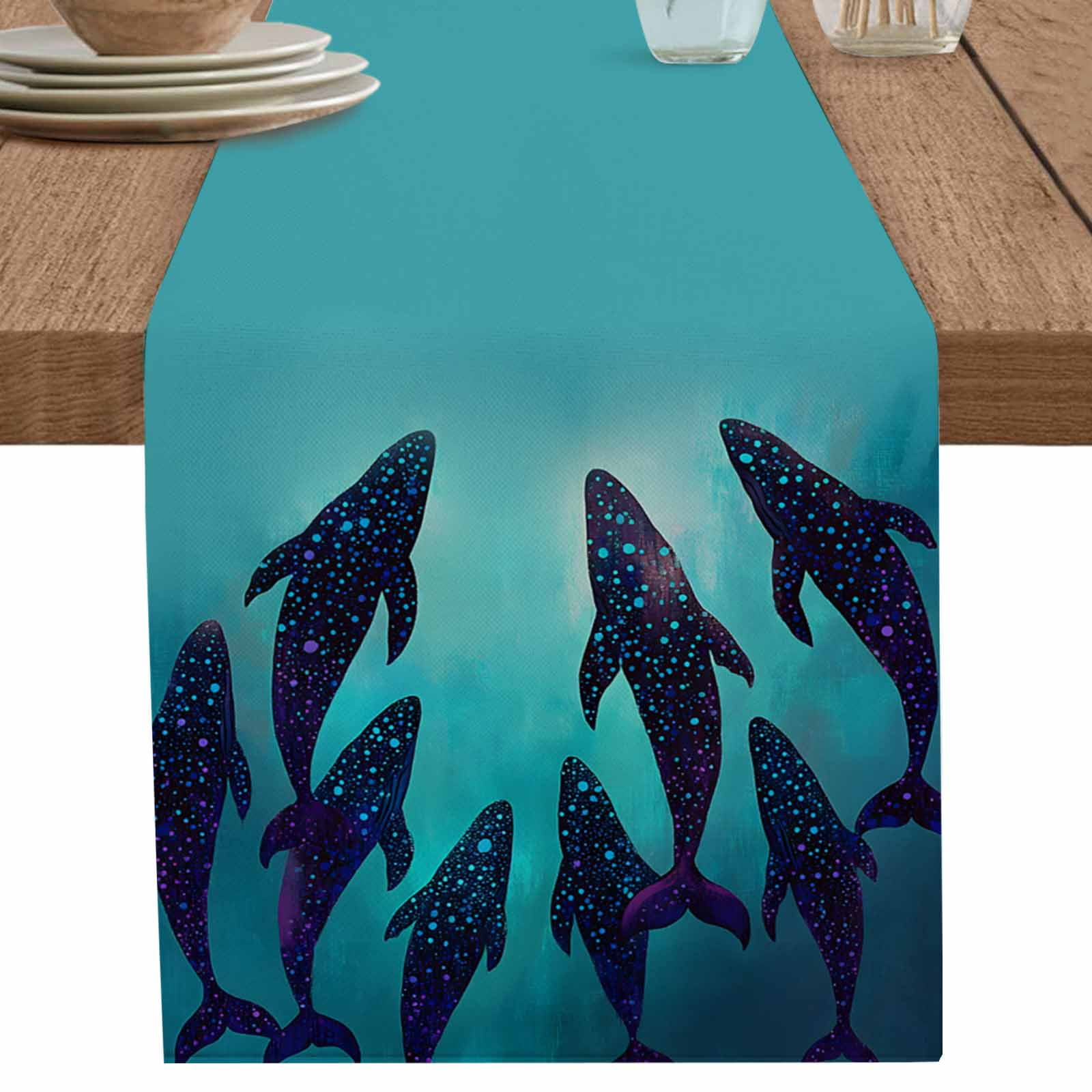 nqOlkjepod Ocean Whale Table Runner 72 Inches Long Farmhouse Dress ...
